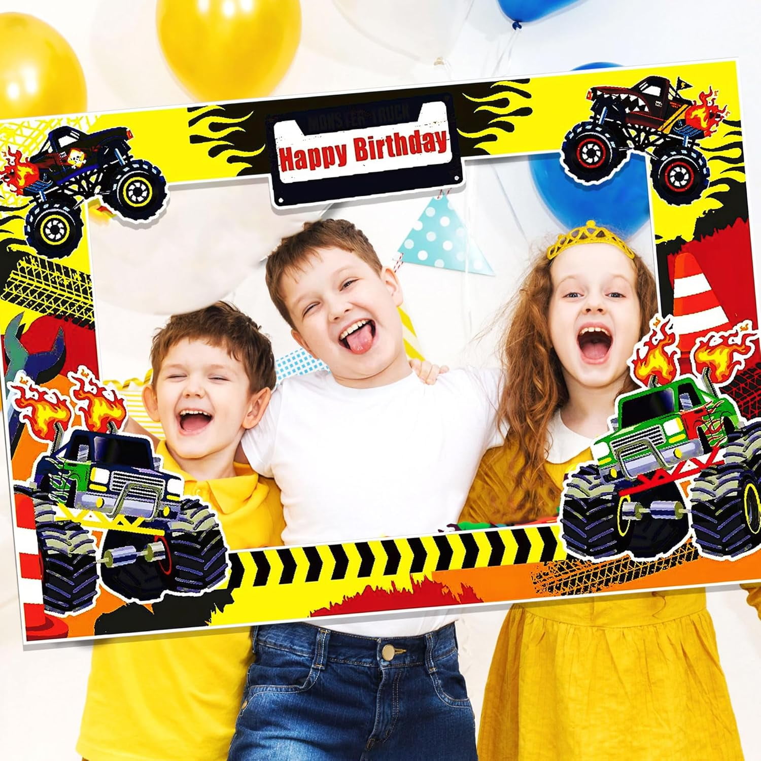 Monster Truck Birthday Party Comparison Photo Frame - Flame Track Theme ...