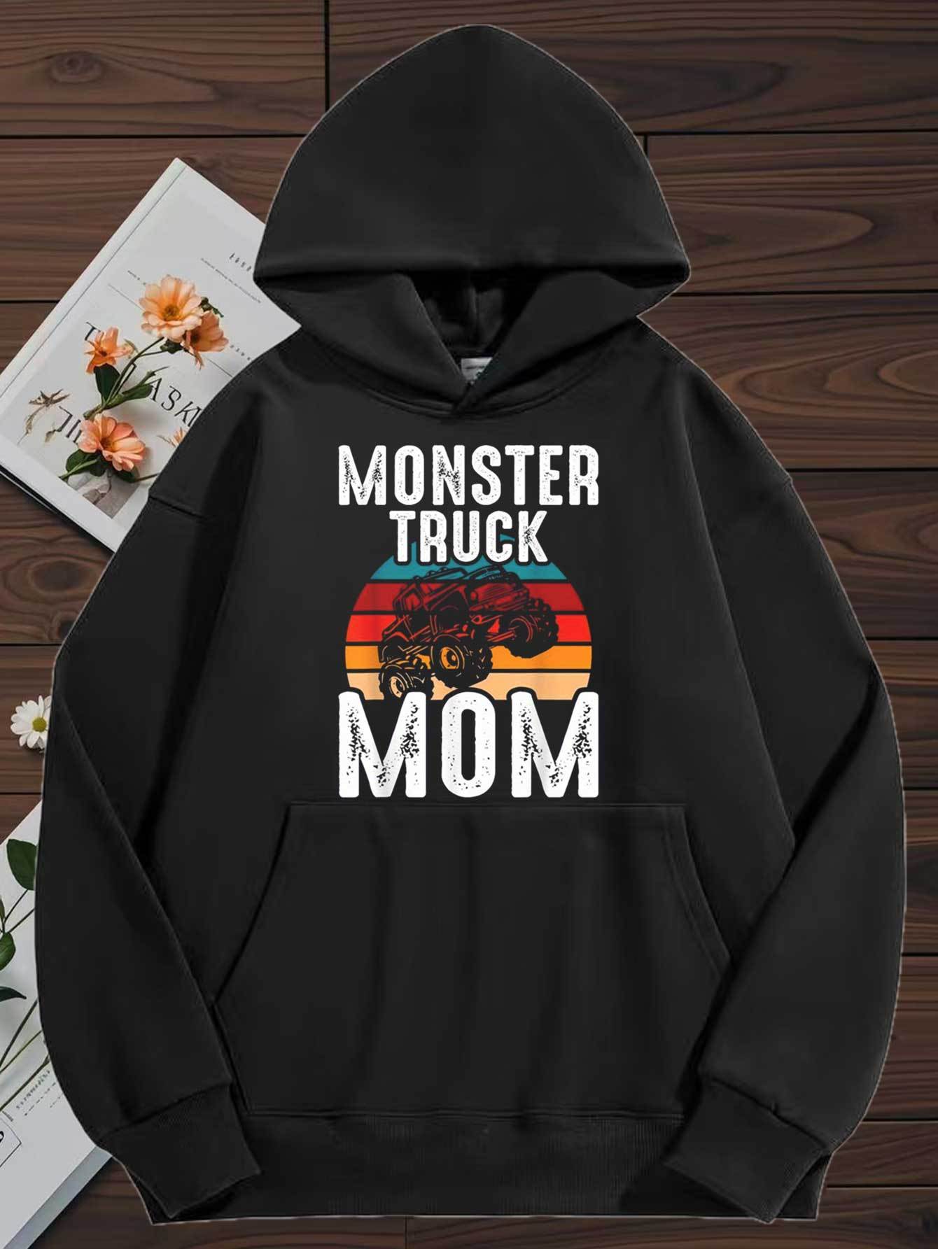 Monster Truck Black Hoodie Monster Truck Mom, Sweatshirt, Graphic ...
