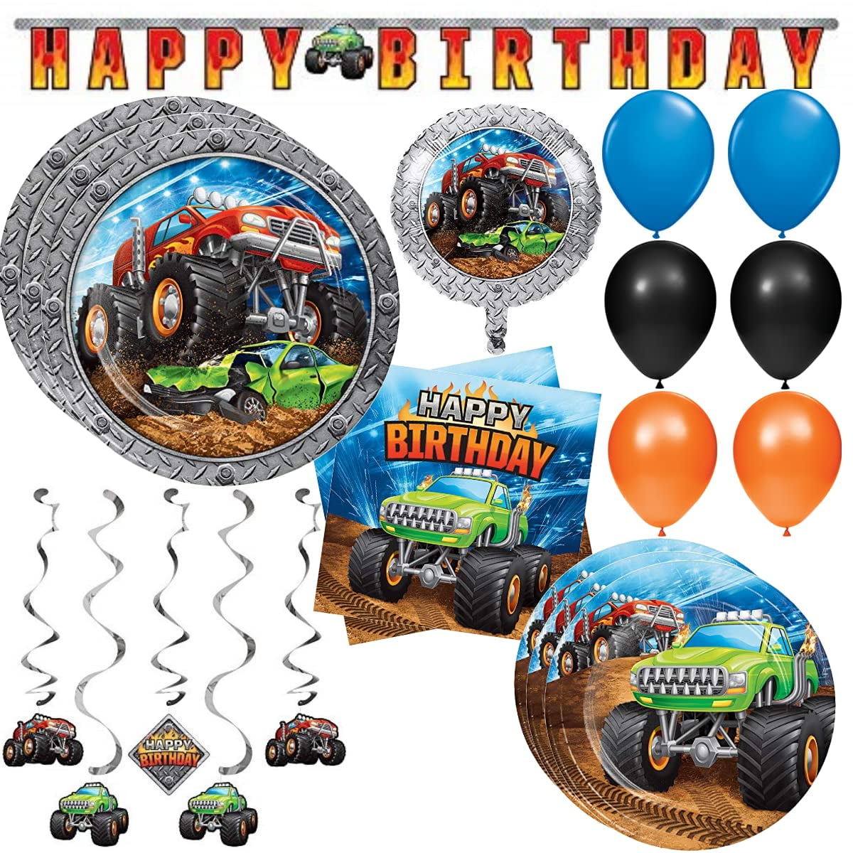 Monster Truck Birthday Party Supplies Set - Monster Truck Plates and ...