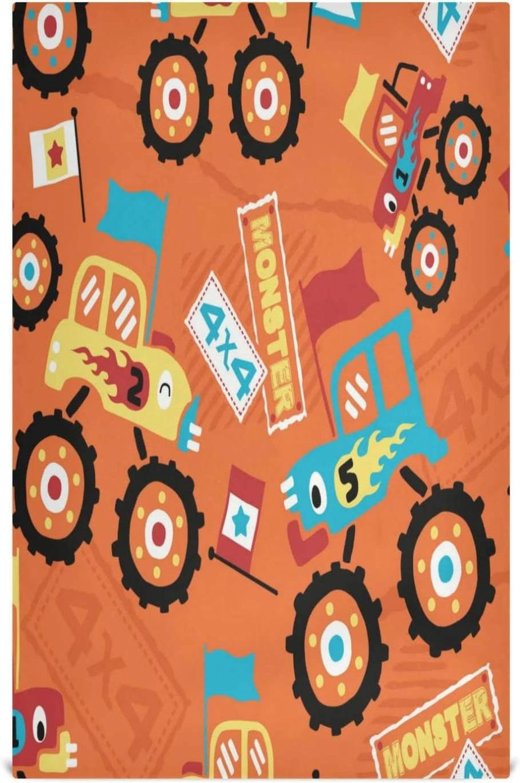 Monster Truck Cartoon Kitchen Dish Towels Set of 1, Orange Racing Car ...