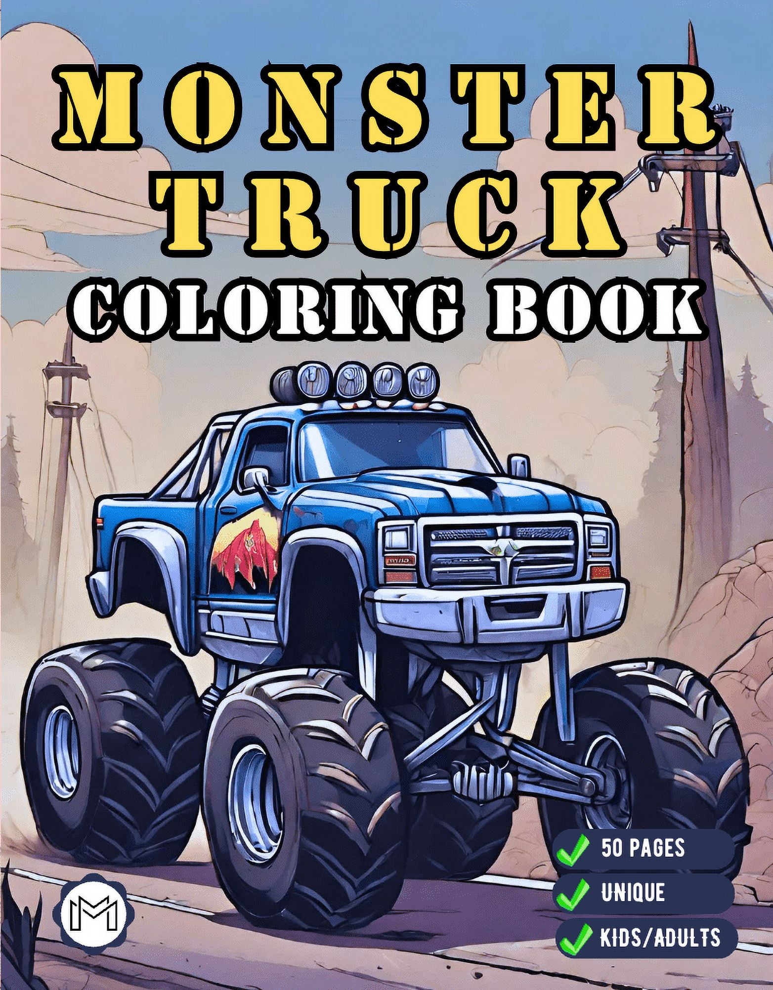 Monster Truck Coloring Book for Kids Children and Adults 50 Pages ...