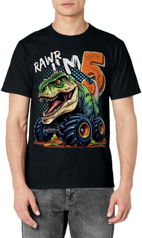 Monster Truck Dinosaur T-Rex 5th Birthday Boy 5 Year Old T-Shirt - Walmart.com