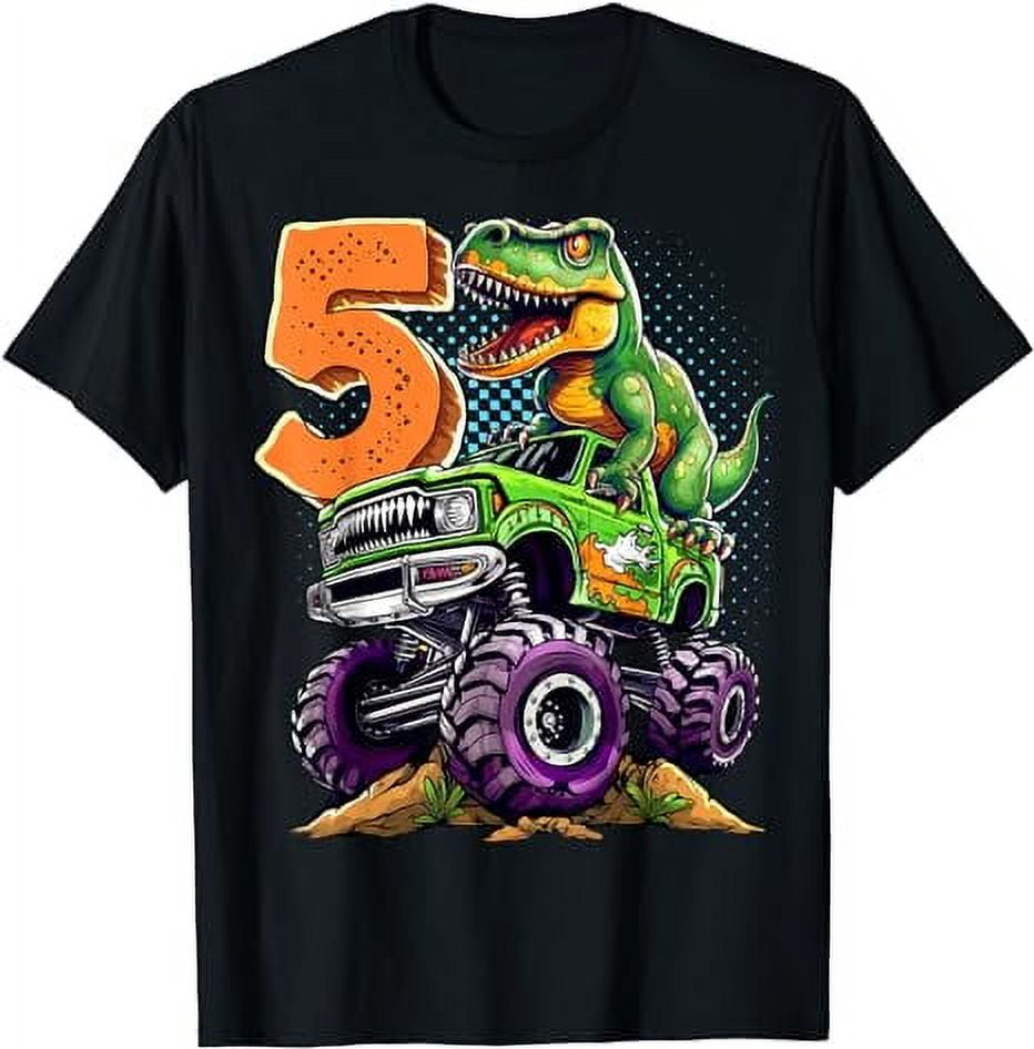 Monster Truck Dinosaur T-Rex 5th Birthday Boy 5 Year Old T-Shirt - Walmart.com