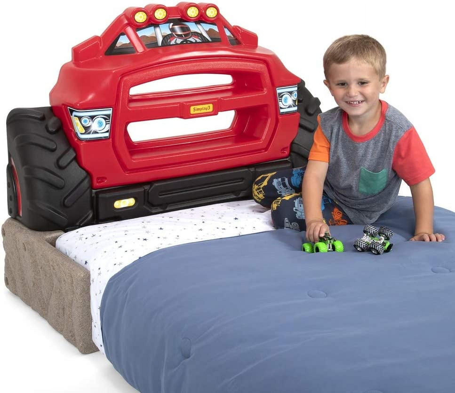 Monster Truck Headboard Twin Size Plastic Car Bed Headboard for Kids Toddlers and Boys with Toy Car Storage Red Walmart
