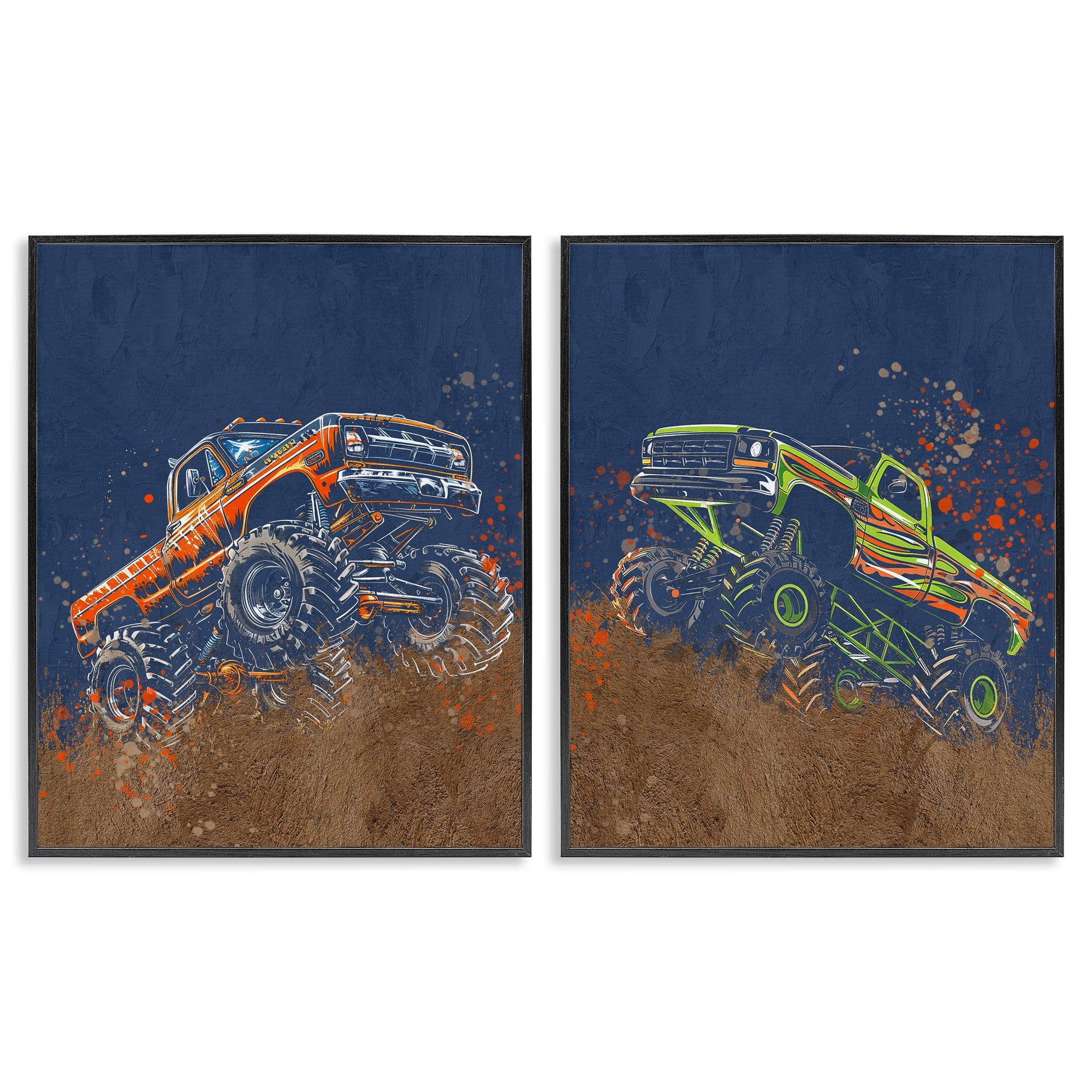Monster Truck Jam 2 Piece Black Framed Giclee Art Set, design by Kim ...