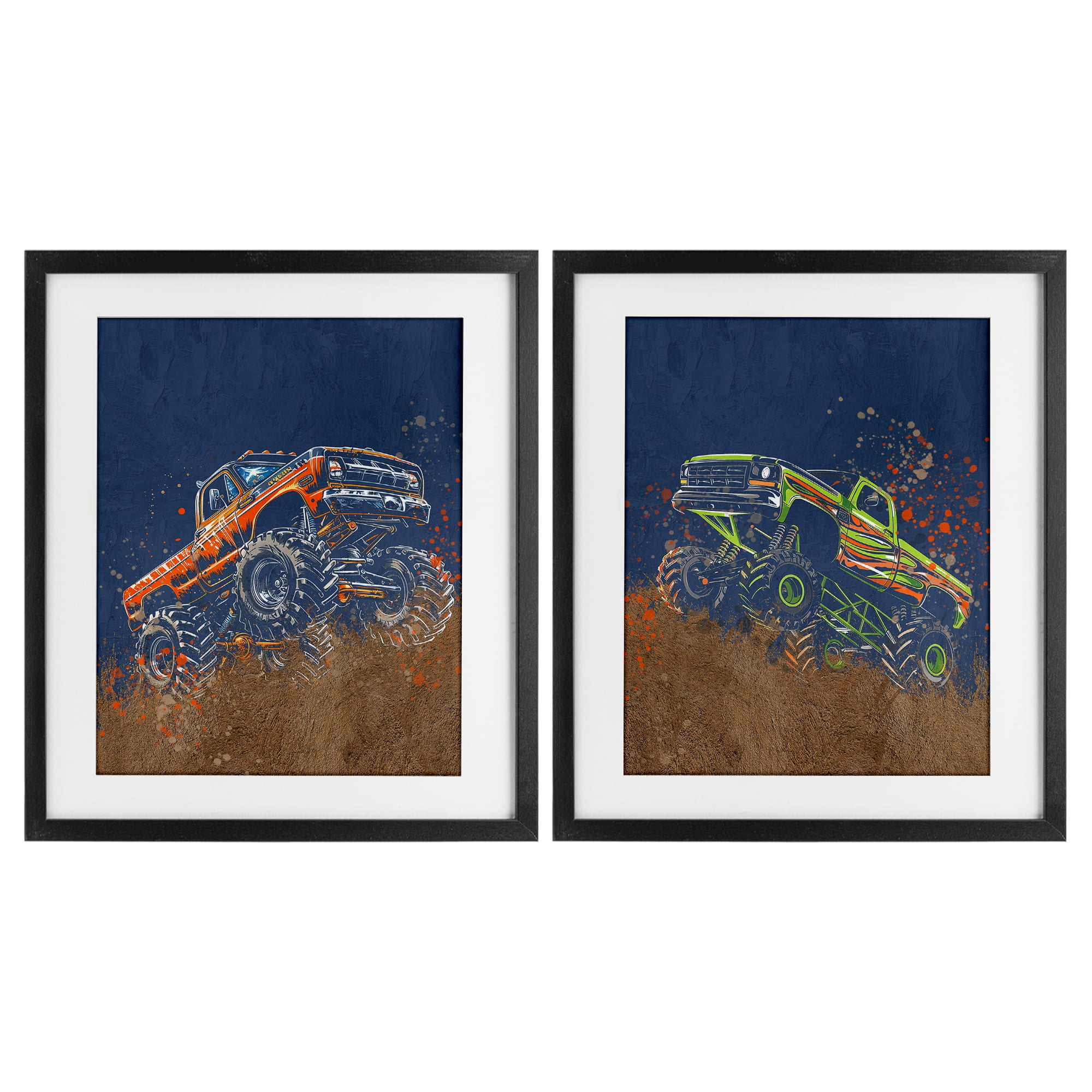 Monster Truck Jam 2 Piece Black Framed Print Under Glass Set, design by ...