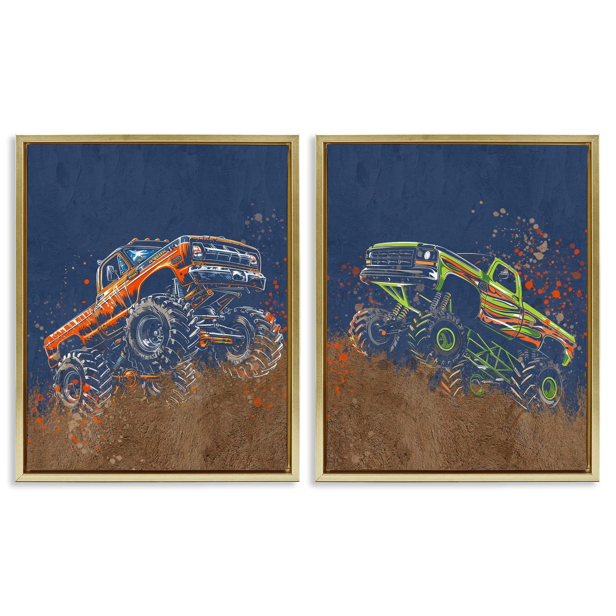 Monster Truck Jam 2 Piece Gold Framed Floater Canvas Set, design by Kim ...