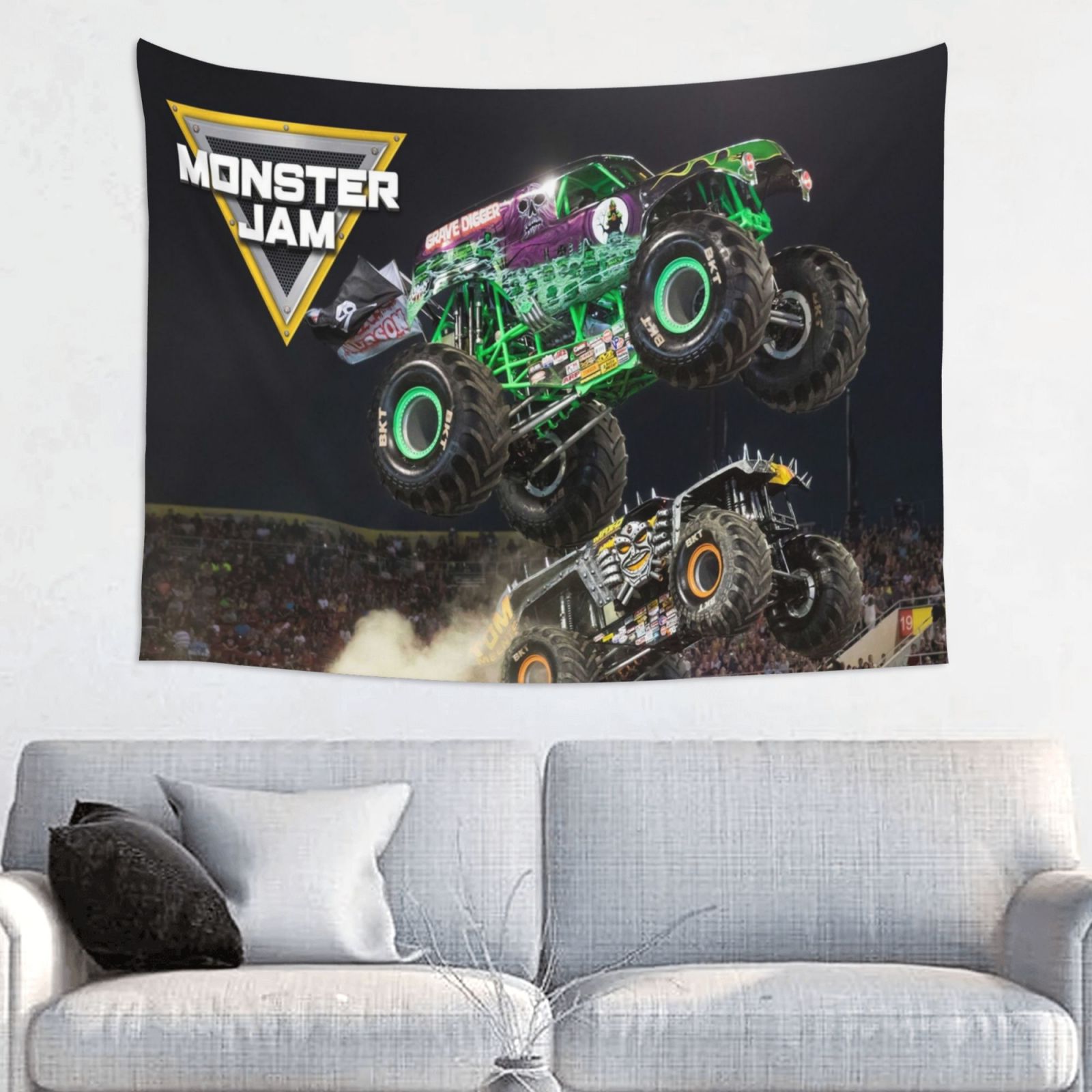 Monster Truck Jam Wall Art Cartoon Tapestry Hanging In Bedroom Living ...