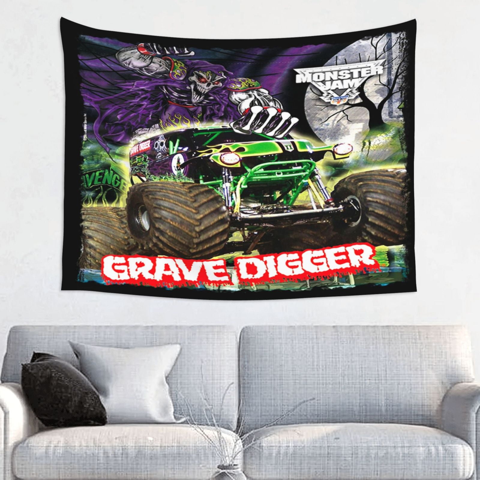 Monster Truck Jam Wall Art Cartoon Tapestry Hanging In Bedroom Living ...