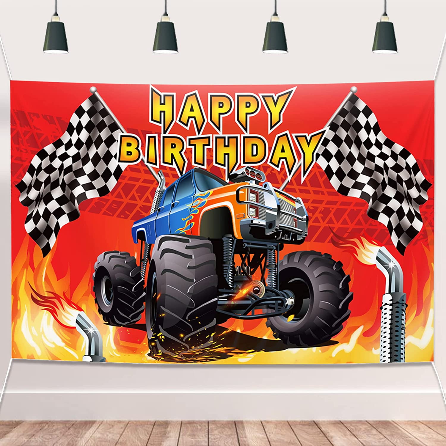 Monster Truck Party Supplies Backdrop Monster Machines Childrens ...