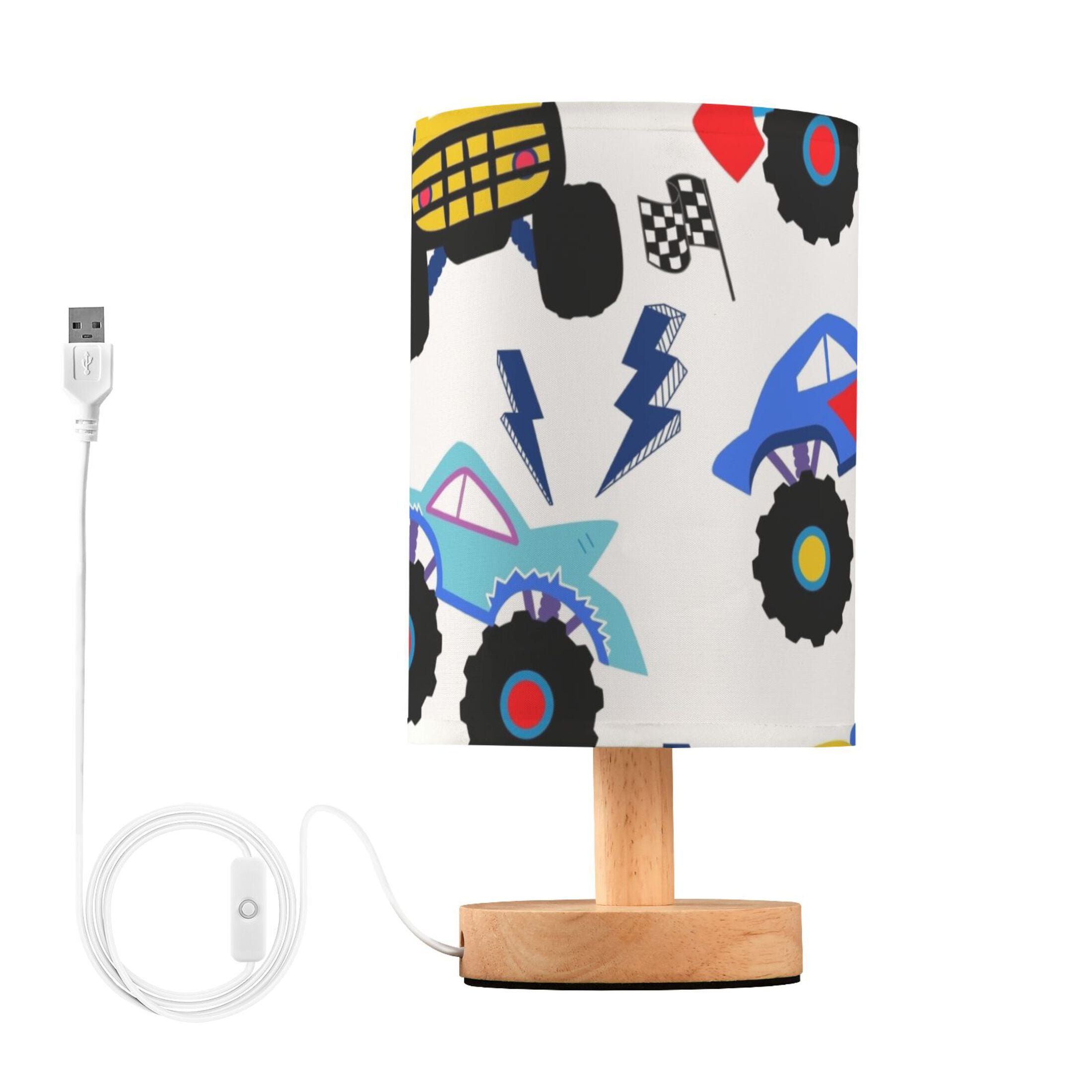 Monster Truck Pattern Bedside Table Lamp LED Warm Lights with USB ...