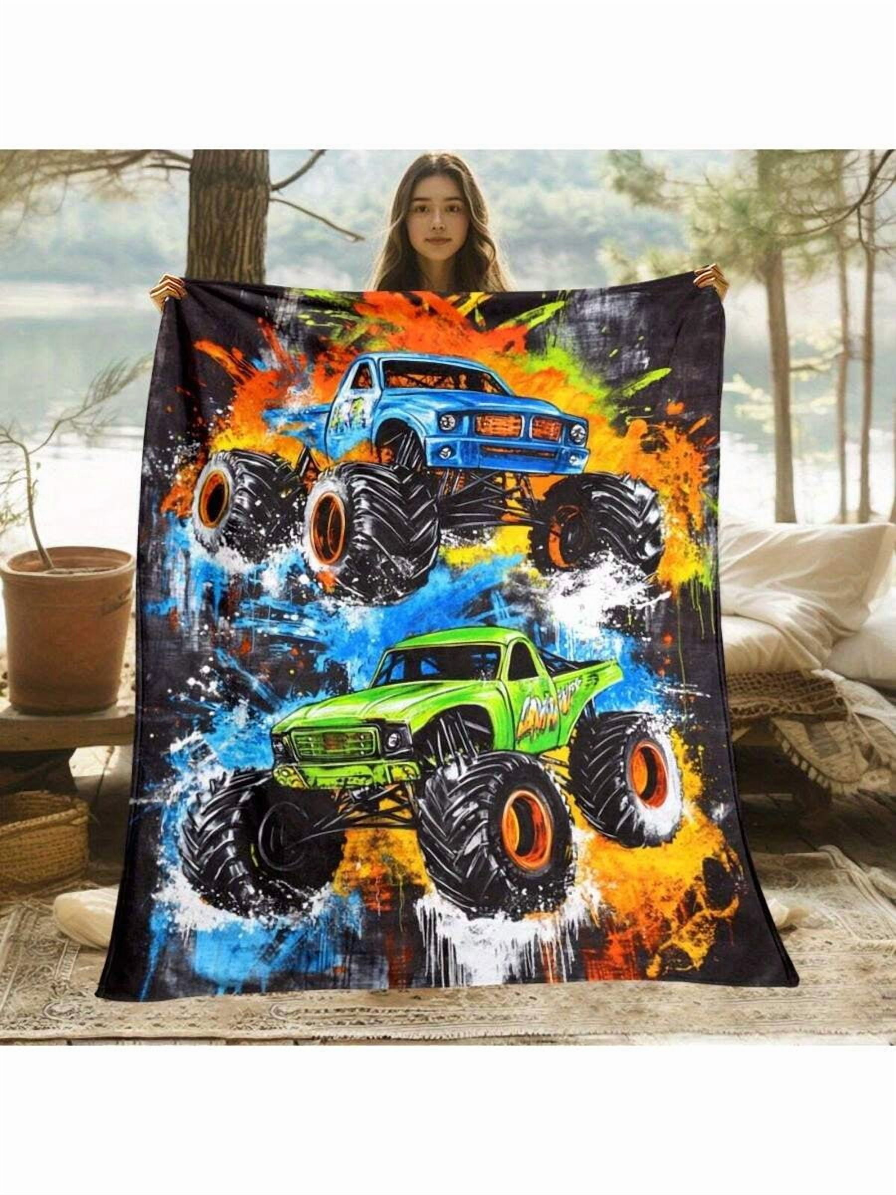 Monster Truck Racing Blanket - Lightweight Flannel Throw with Dynamic ...