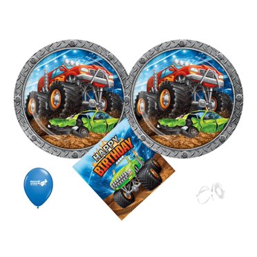 Monster Truck Themed Birthday Party Tableware Kit - Durable Plates ...