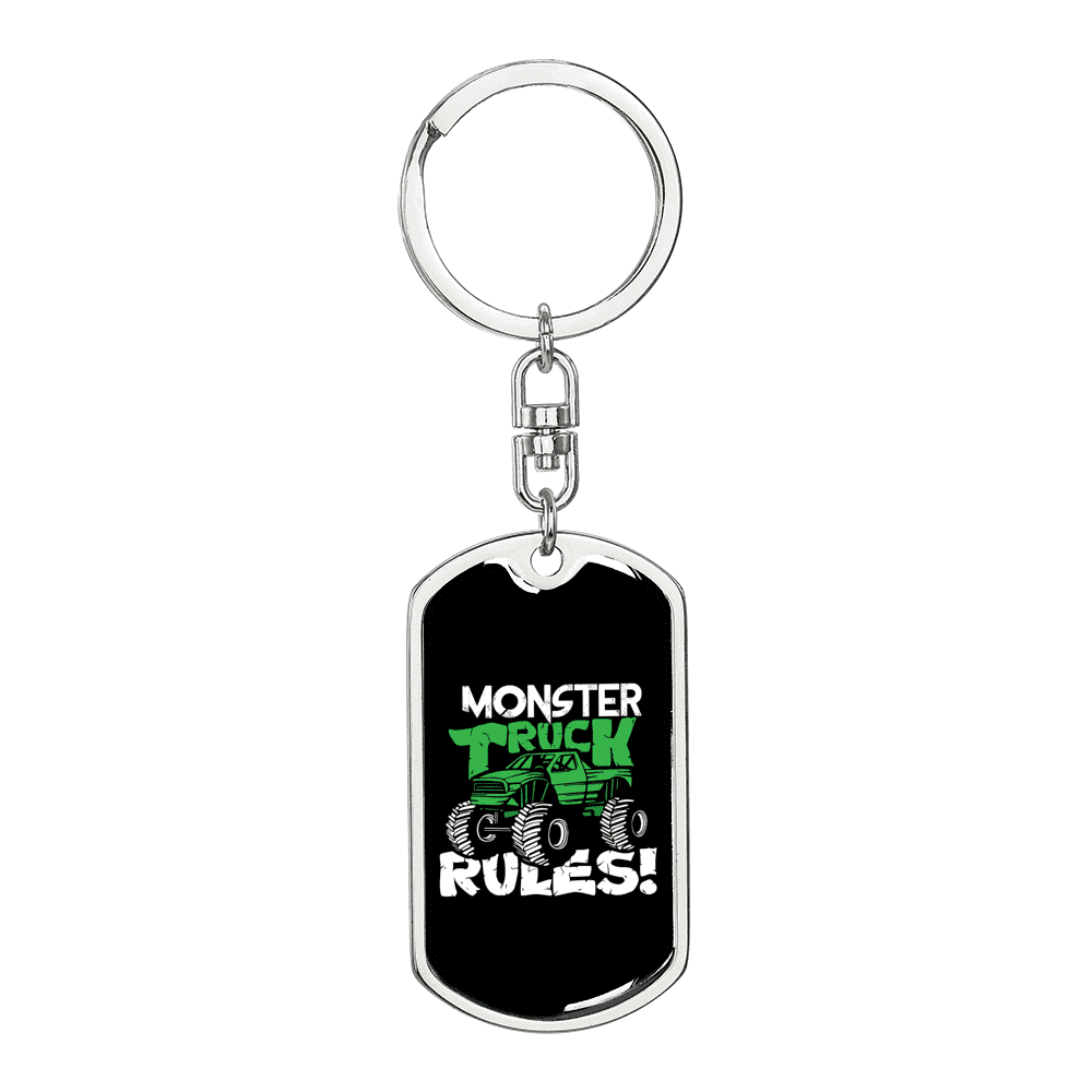 Monster Truck Rules Swivel Trucker Keychain Dog Tag Stainless Steel or ...