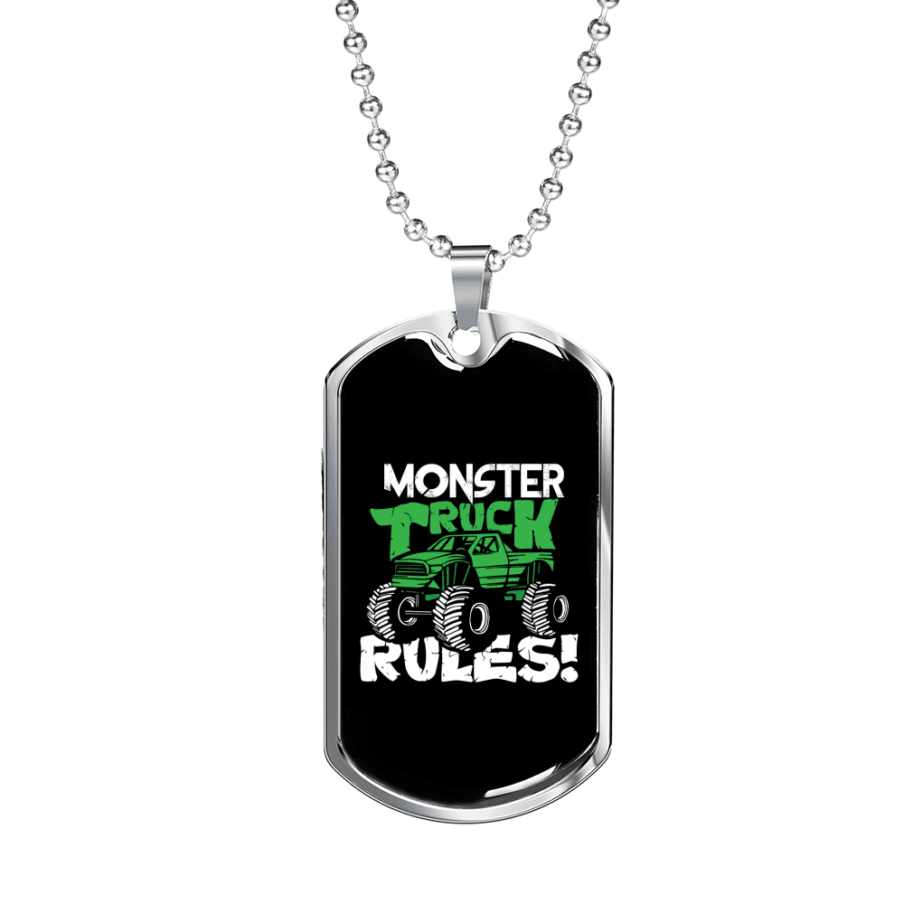 Monster Truck Rules Trucker Dog Tag Stainless Steel or 18k Gold 24 ...