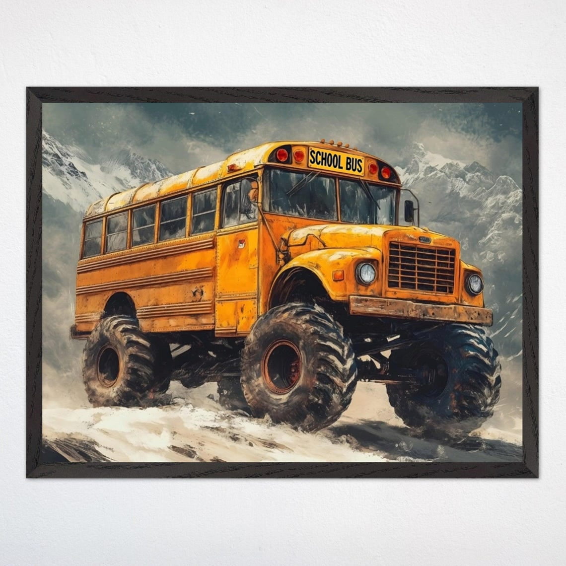 Monster Truck School Bus Wall Art, Kids Room Vehicle Decor, Boys ...
