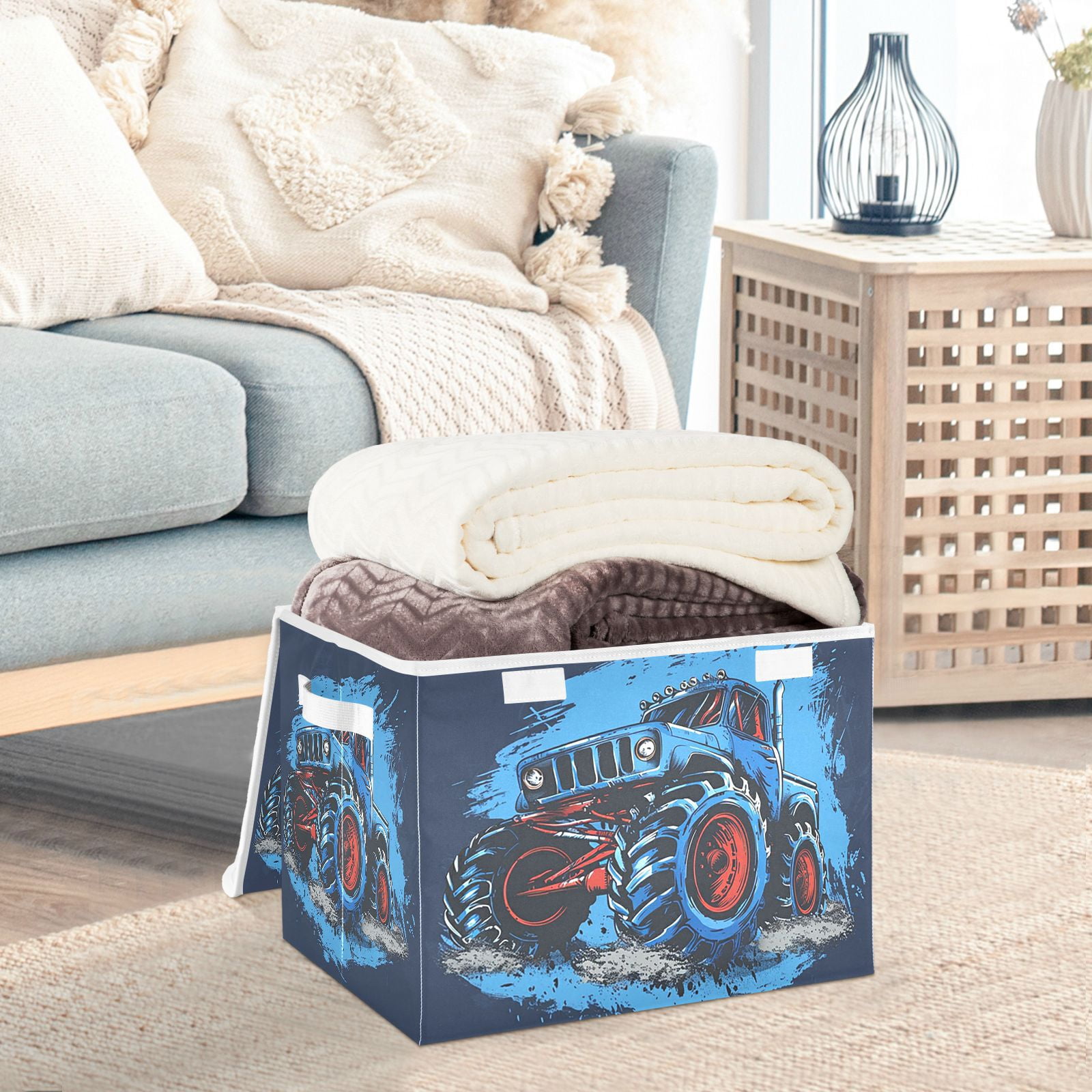 Monster Truck Storage Basket Foldable Laundry Basket Shelf Kids Toy ...