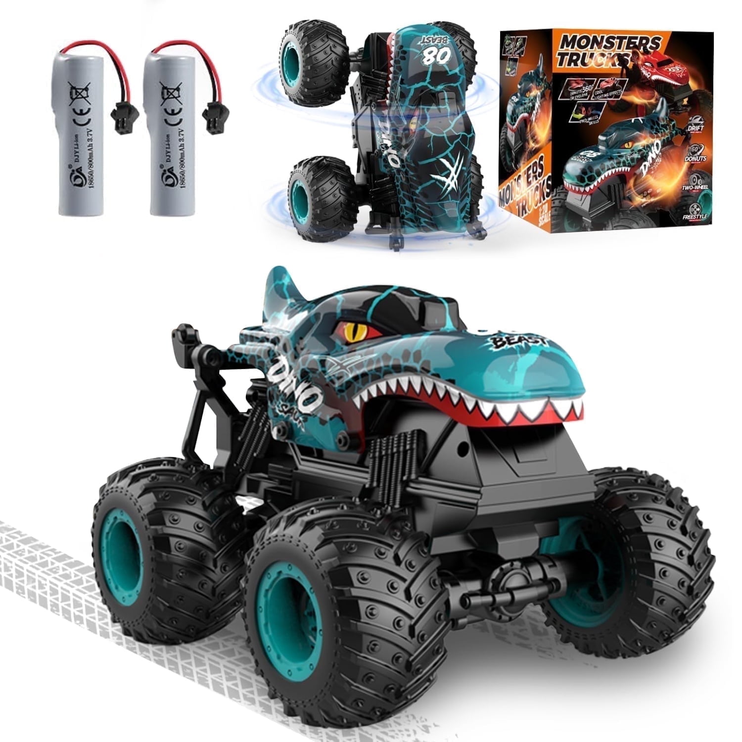 Monster Truck Toys, Remote Control Cars for Kids, 1:20 Dinosaur RC Cars ...