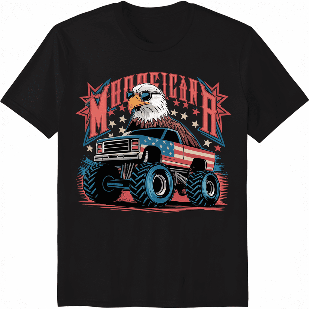 Monster Truck USA Flag Bald Eagle Patriotic 4th of July T-Shirt For Men Women - Walmart.com