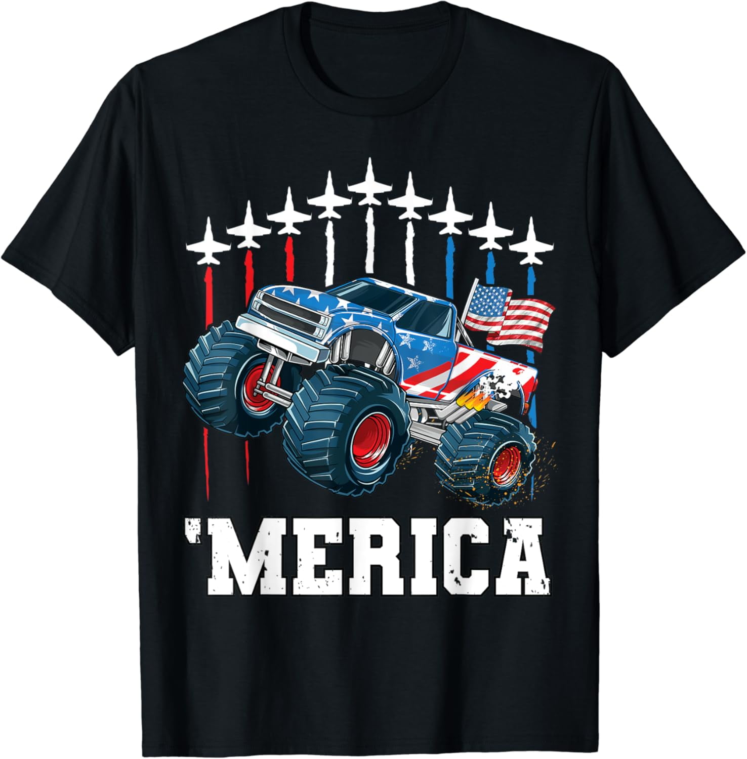 Monster Truck USA Flag Merica Boys Kids Men 4th of July T-Shirt ...