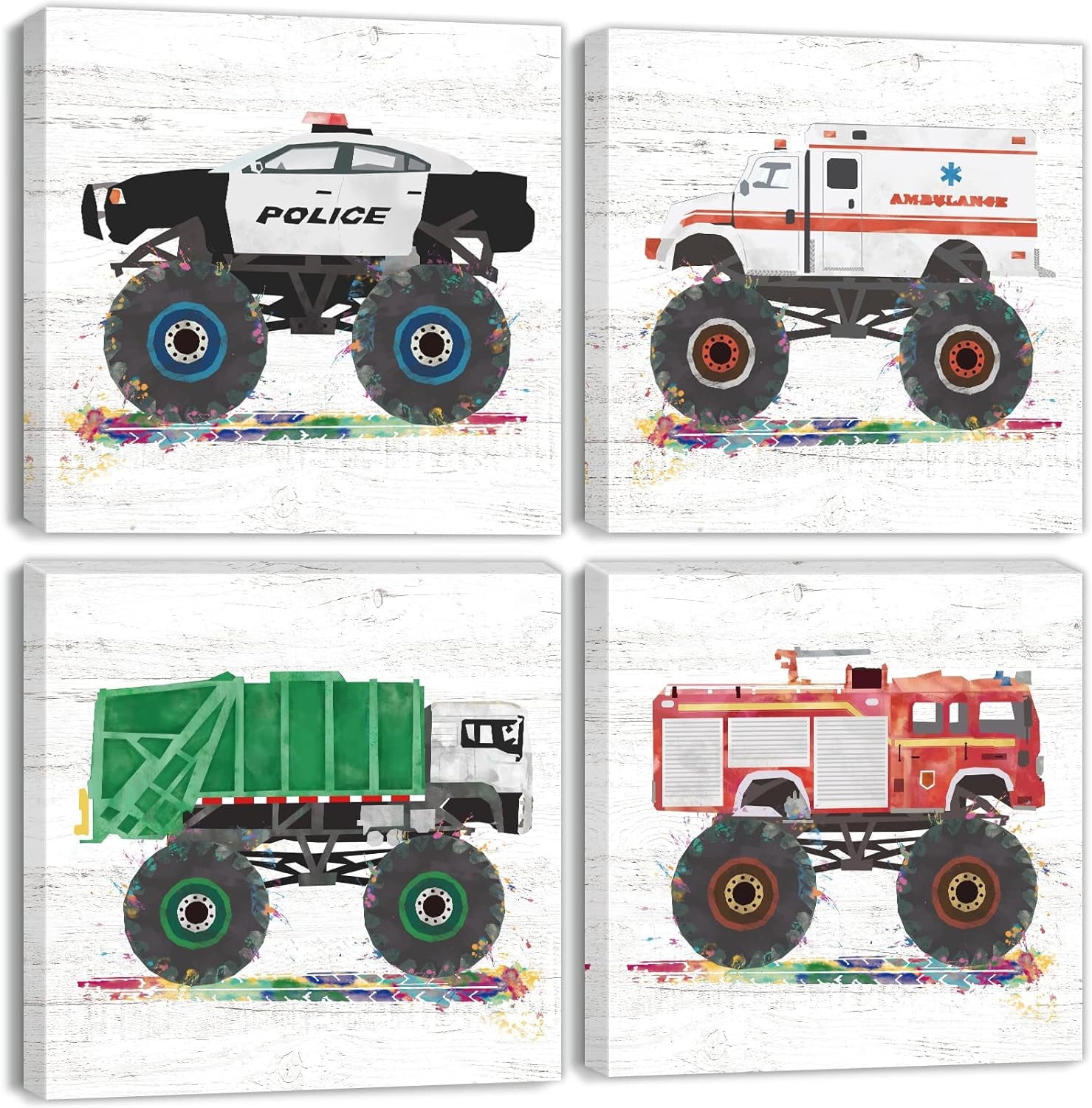 Monster Truck Wall Decor Car Posters for Boys Room Wall Art Cartoon ...