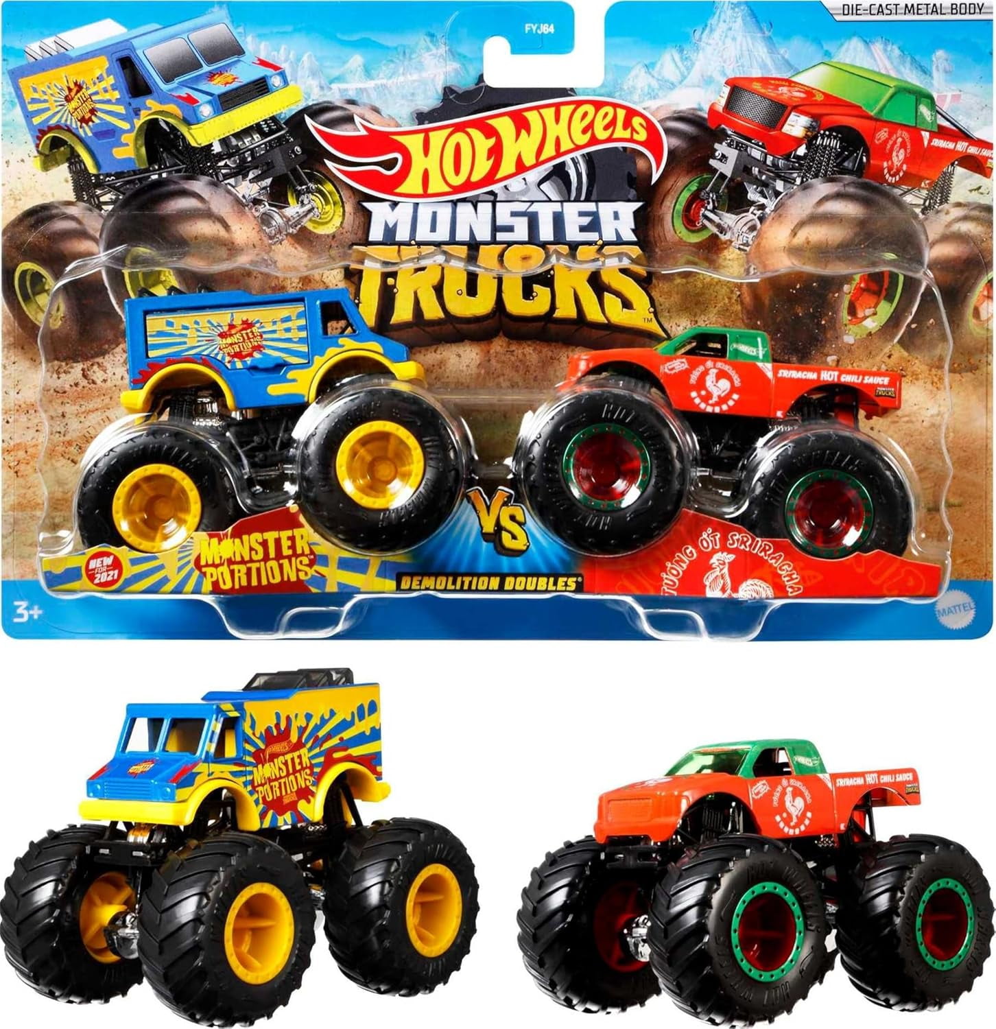 Monster Trucks 2-Pack, Demolition Doubles Set of 2 Toy Vehicles in 1:64 ...