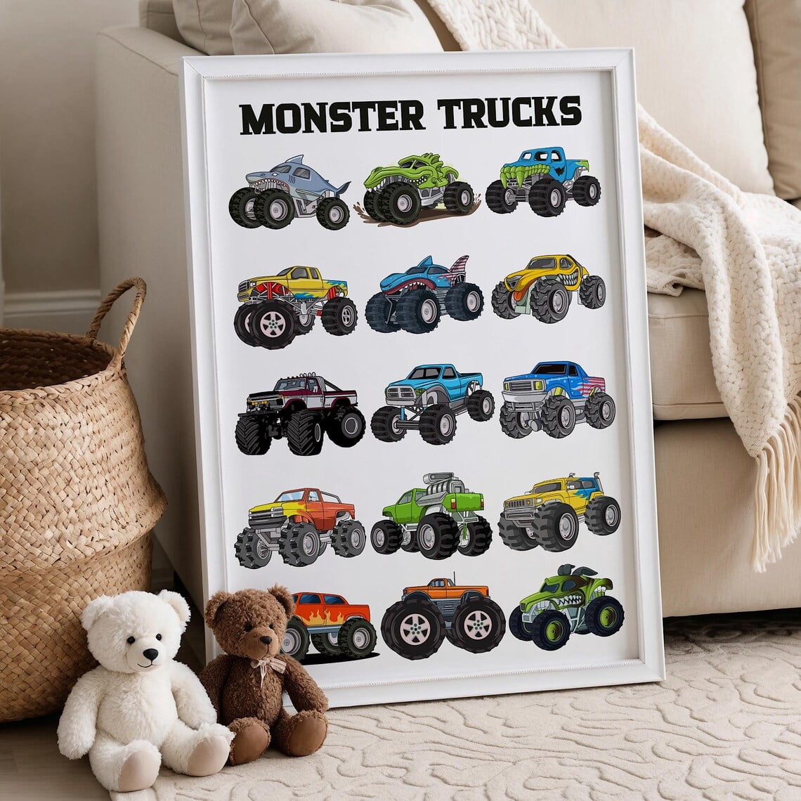 Monster Trucks Poster, Monster Truck Nursery Decor, Truck Boys Room ...