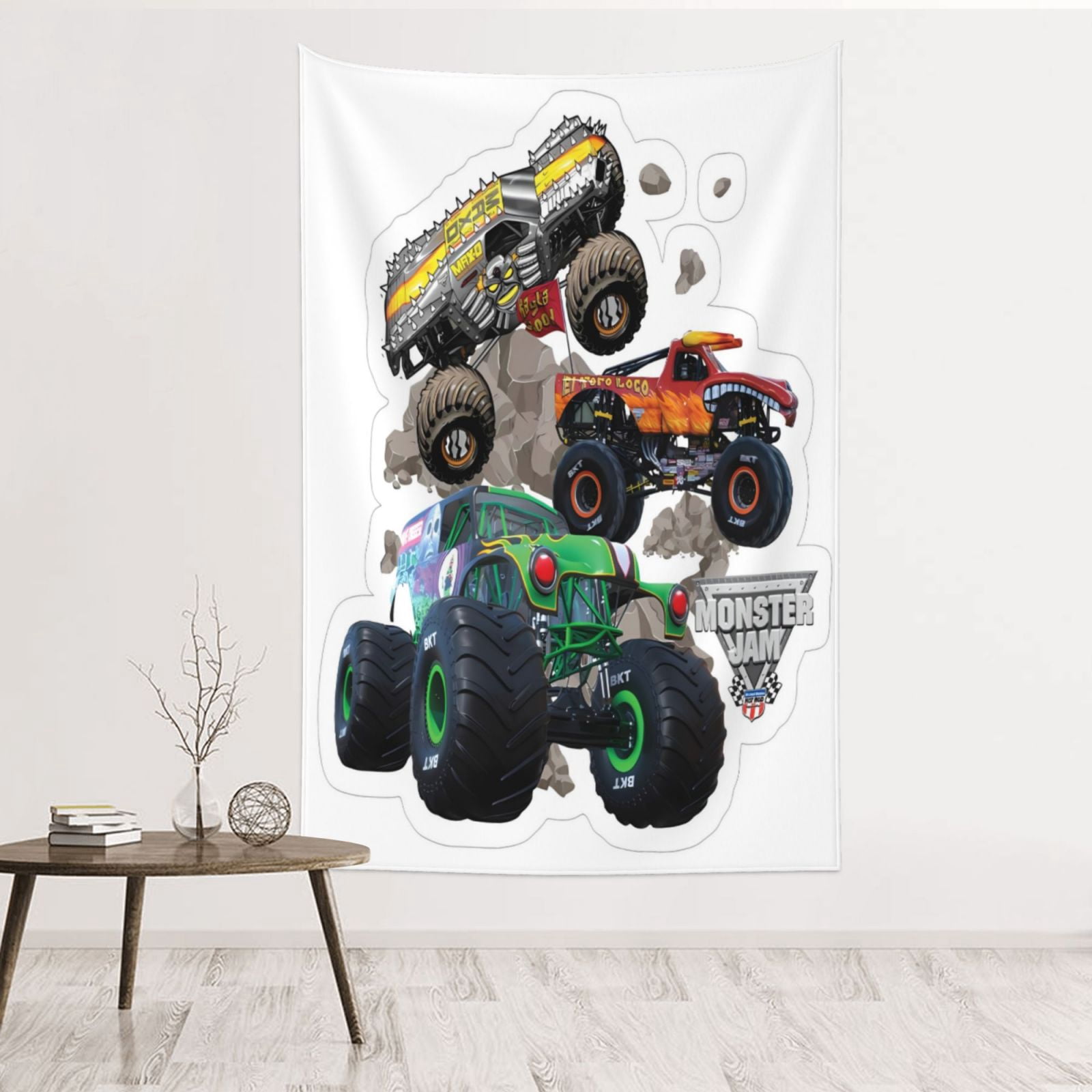 Monster Trucks Tapestry Wall Decor Birthday Party Banner Bedroom Living ...