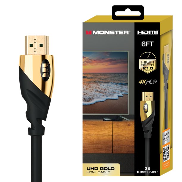 Monster Ultra HD 4K Compatible Gold HDMI 2.0 Cable – 6ft - Walmart.com