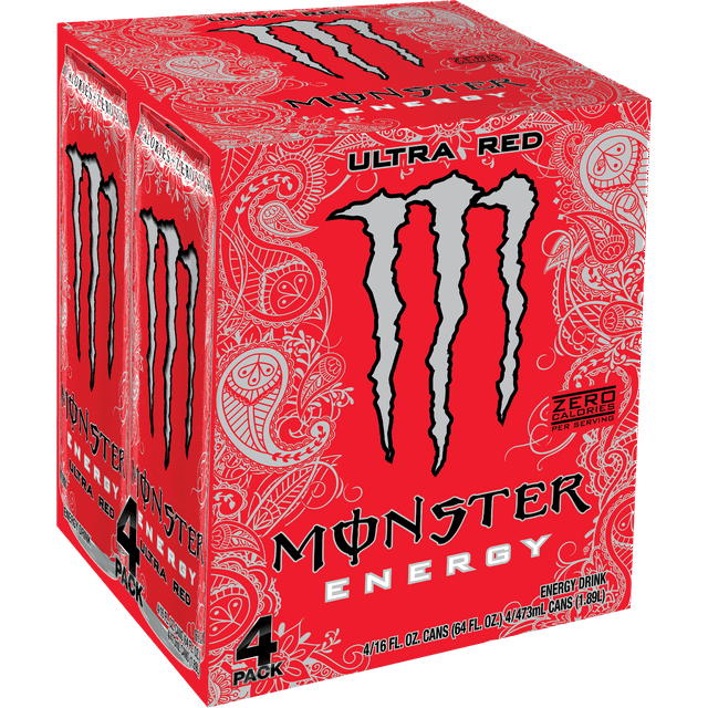 Monster Ultra Red Energy Drink Zero Sugar, 16 Fl. Oz., 4 Count ...
