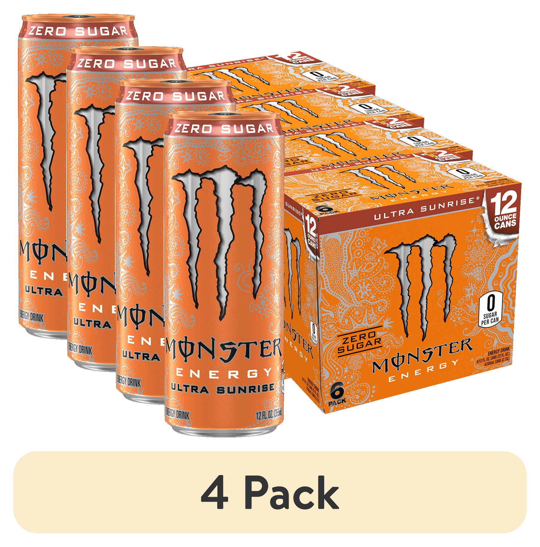 (4 pack) Monster Ultra Sunrise, Sugar Free Energy Drink, 12 fl oz, 6 ...