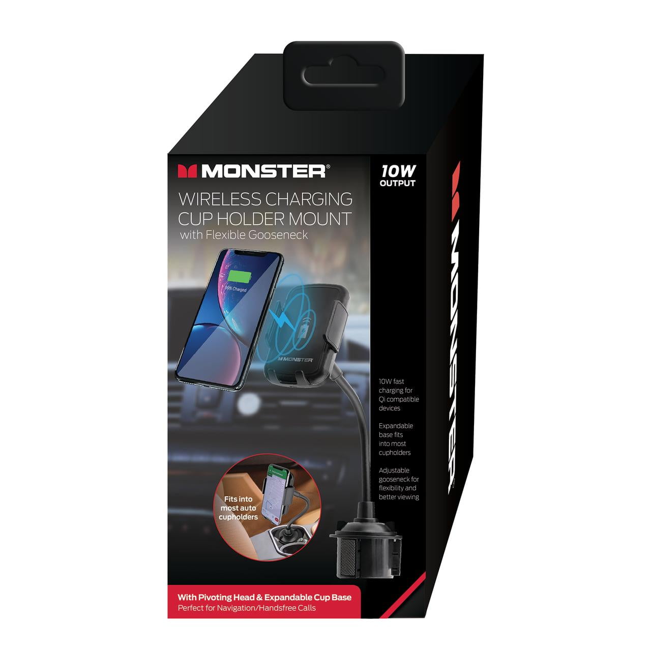 Monster Wireless 10W QI-Enabled Charging Cupholder Universal Smartphone ...
