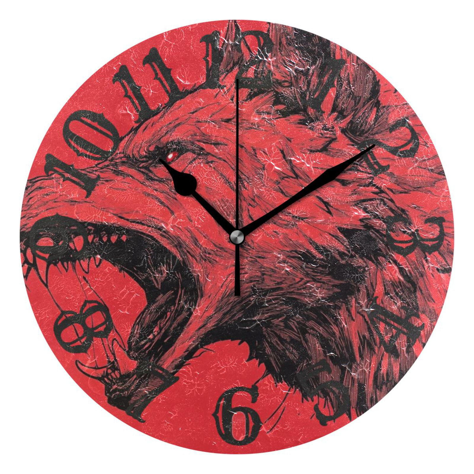 Monster Wolf Wall Clock 10 inch Non-Ticking Easy to Read Decorative ...