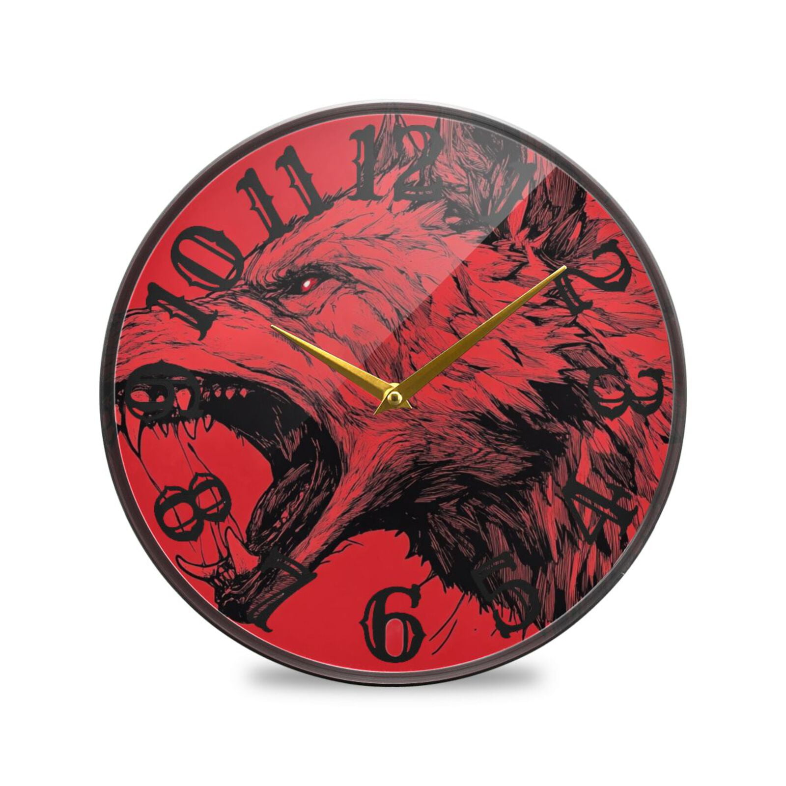 Monster Wolf Wall Clock 12 Inch Silent Non Ticking Battery Operated ...