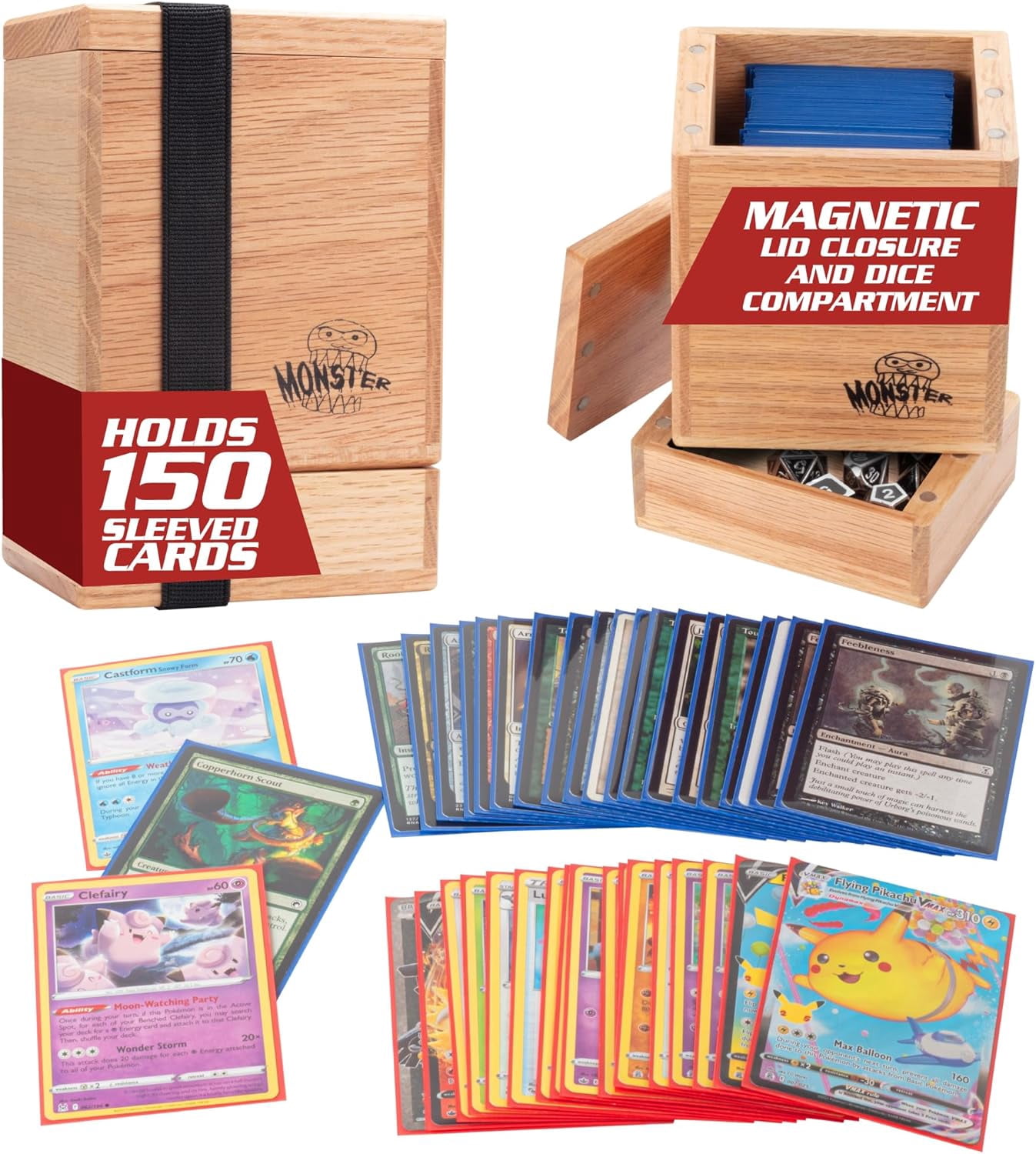 Monster Wooden Deck Box w Strong Magnetic Lid w Dice Tray, Security ...