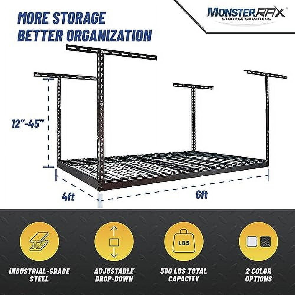 MonsterRax Overhead Garage Storage Racks 4x6, Ceiling Mounted Shelving ...