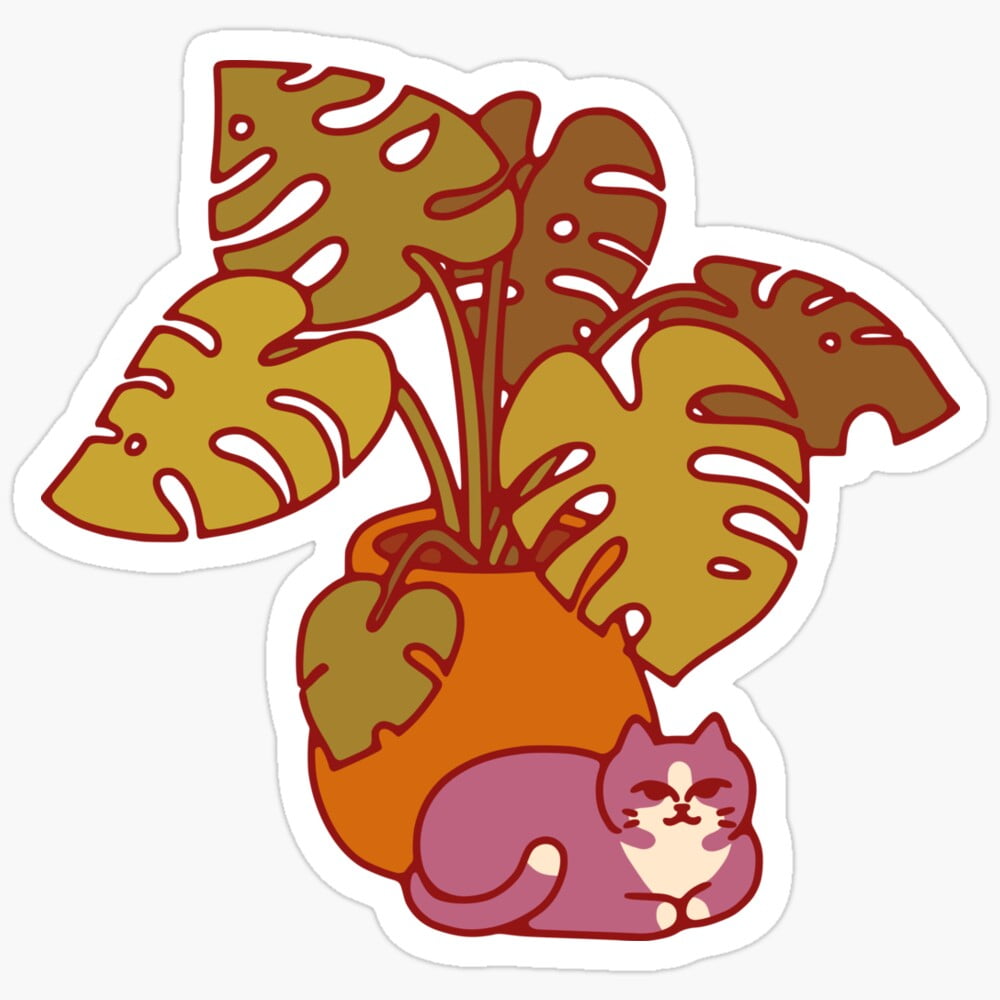 Monstera And My Cat Sticker Phone Decal Water Bottle Stickers Car ...