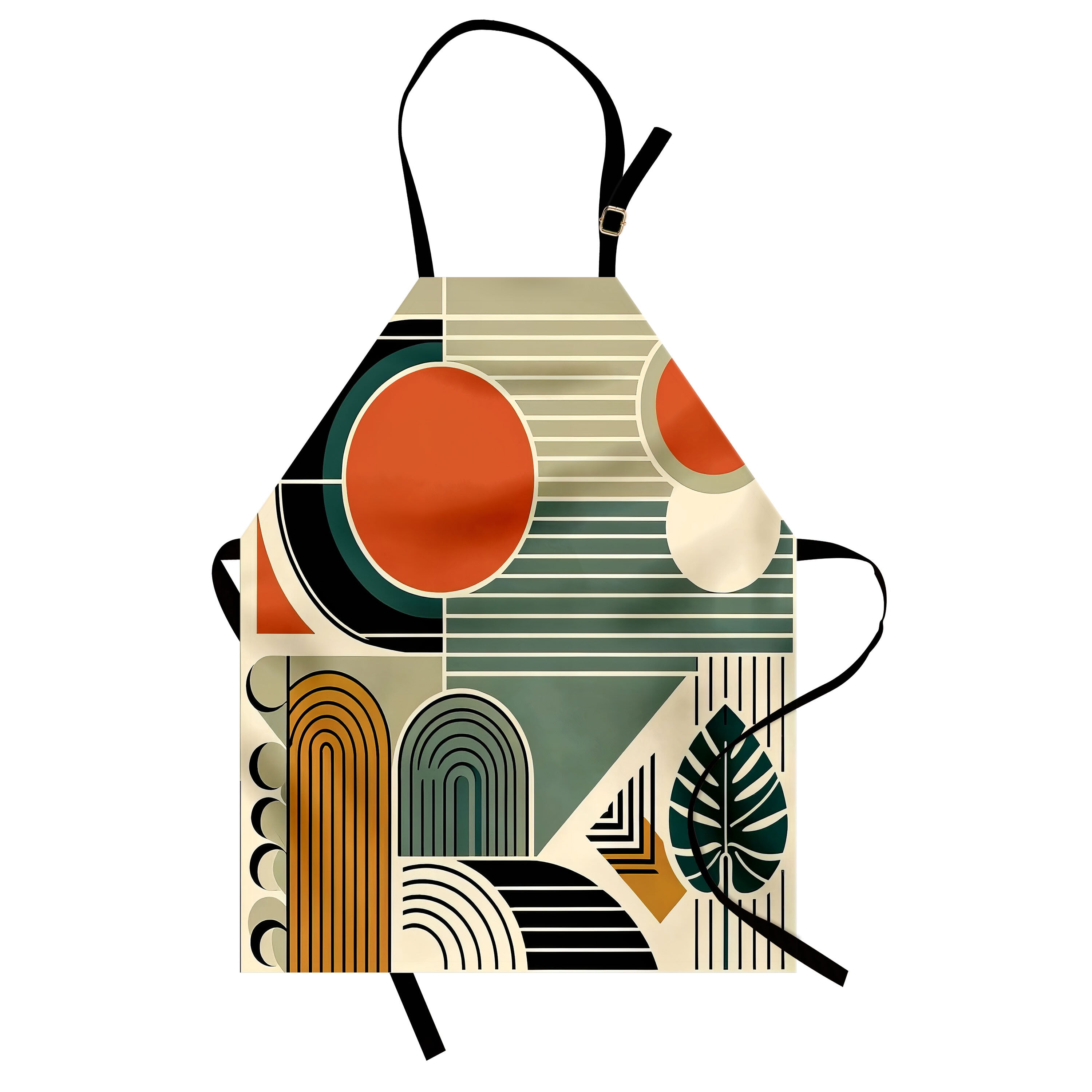 Monstera Apron, Mid Century Style Geometric Shapes Curves Horizontal ...