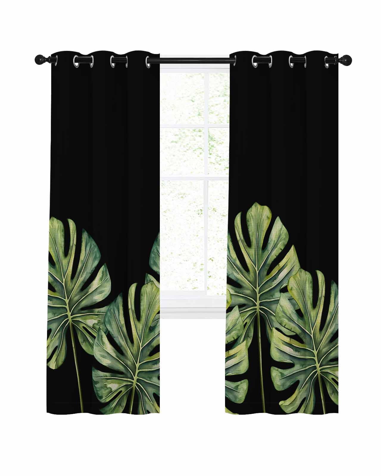 Monstera Blackout Curtains 84 Inch Length Green Tropical Leaf Thermal ...