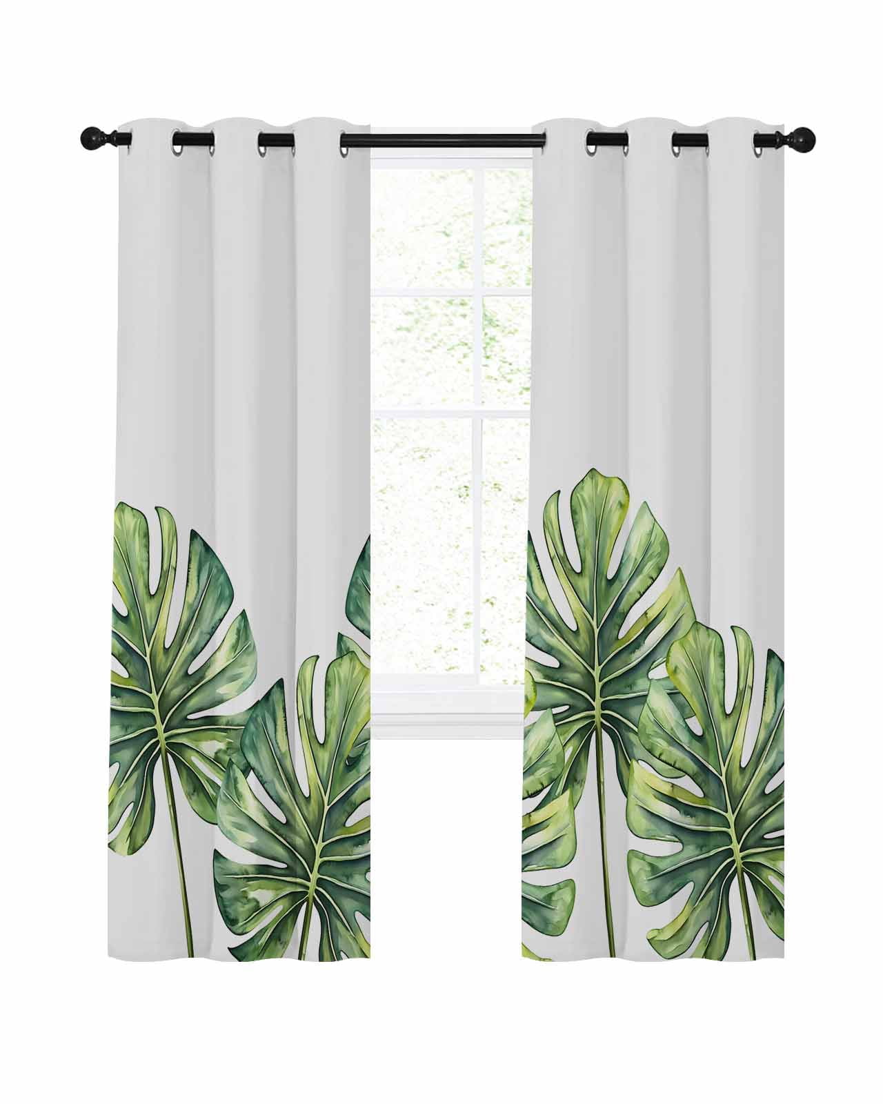 Monstera Blackout Curtains 84 Inch Length Green Tropical Leaf Thermal ...