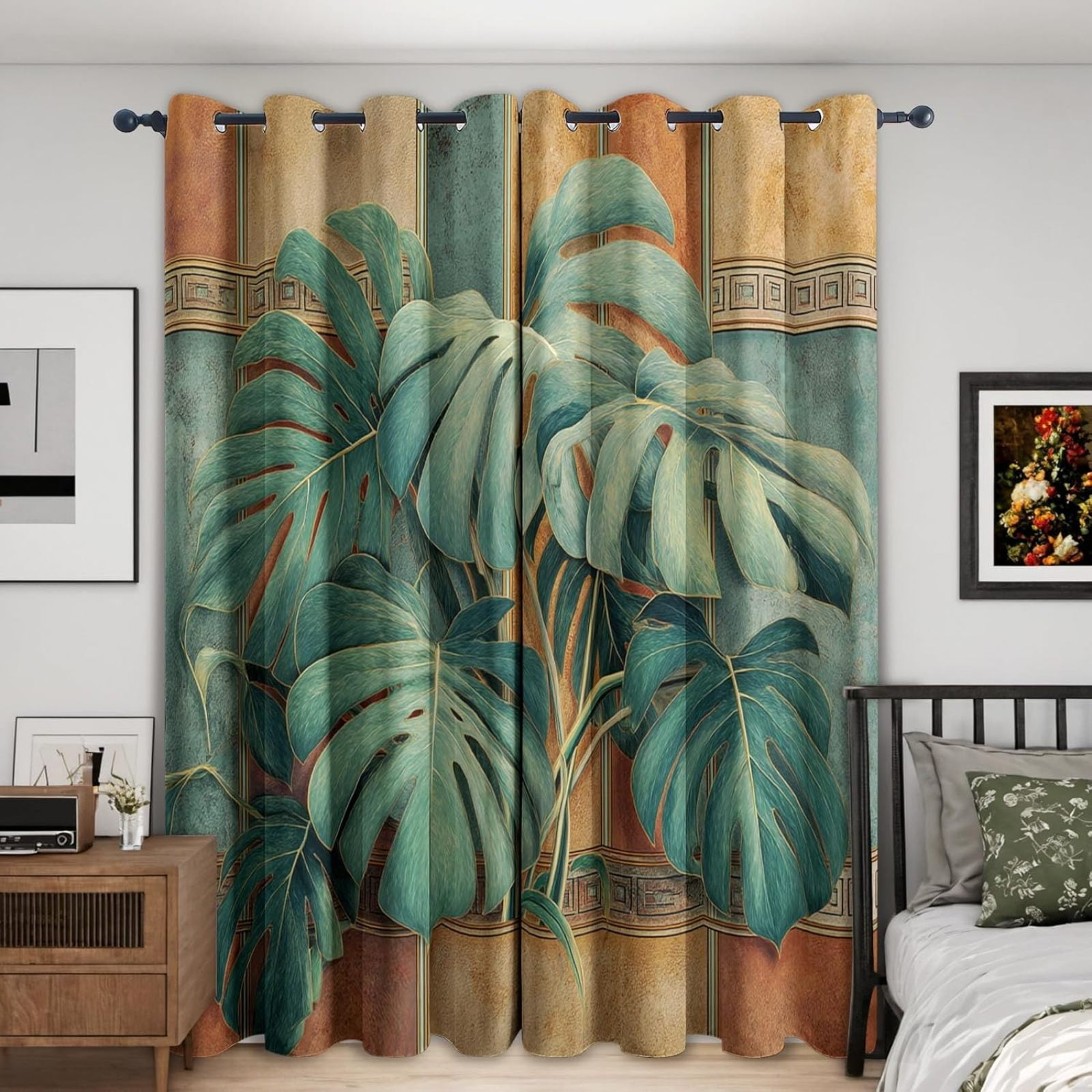 Monstera Curtains For Living Room, Tropical Leaf Pattern Design ...