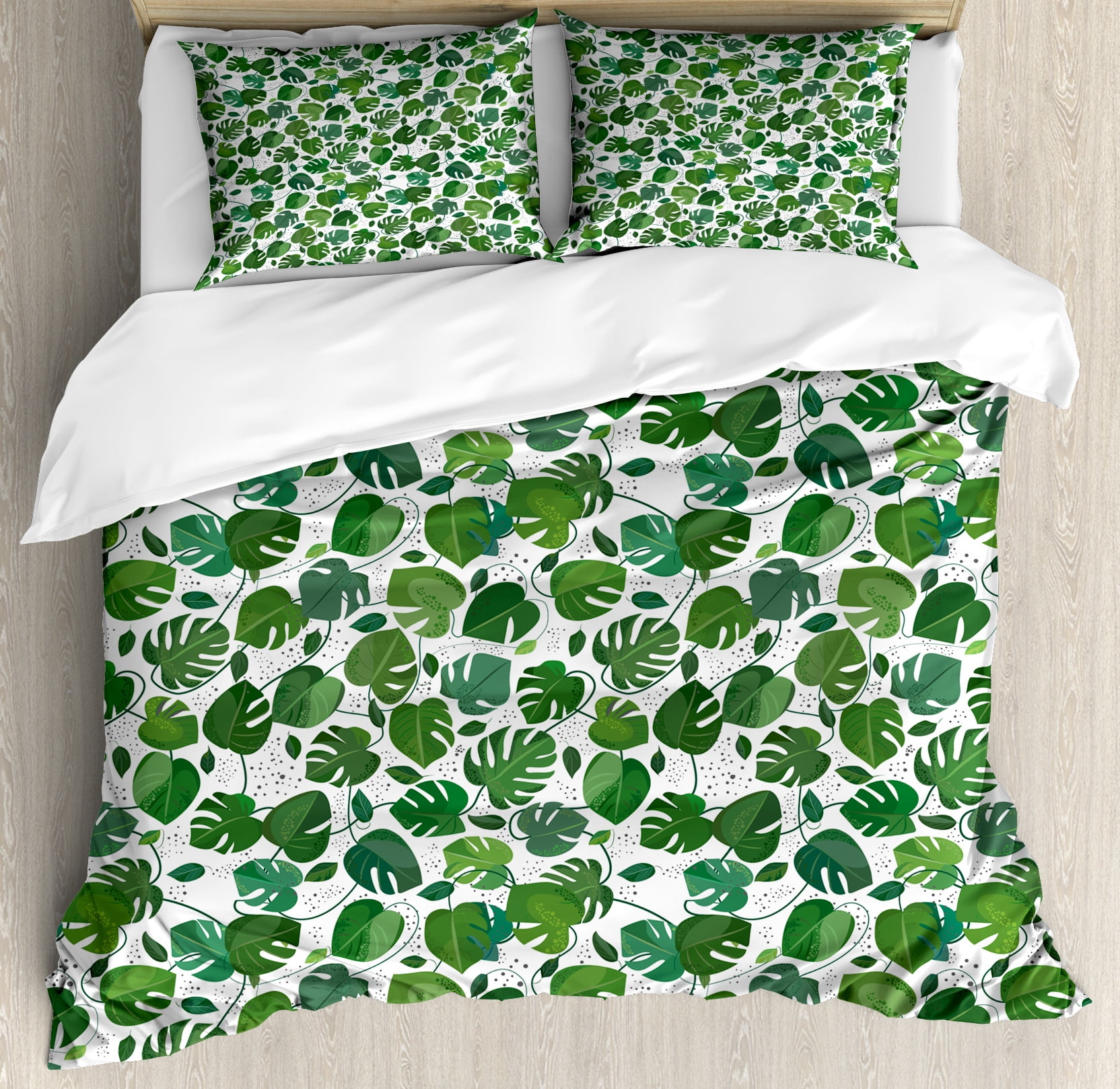 Monstera Duvet Cover Set, Exotic Rainforest Leaves Pattern of Dots ...
