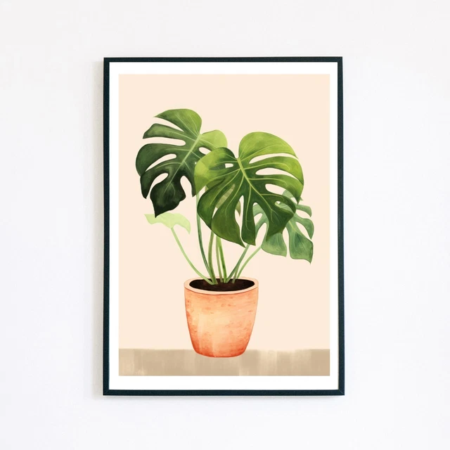 Monstera House Plant Botanical Illustration A5 Retro Home Decor Wall ...
