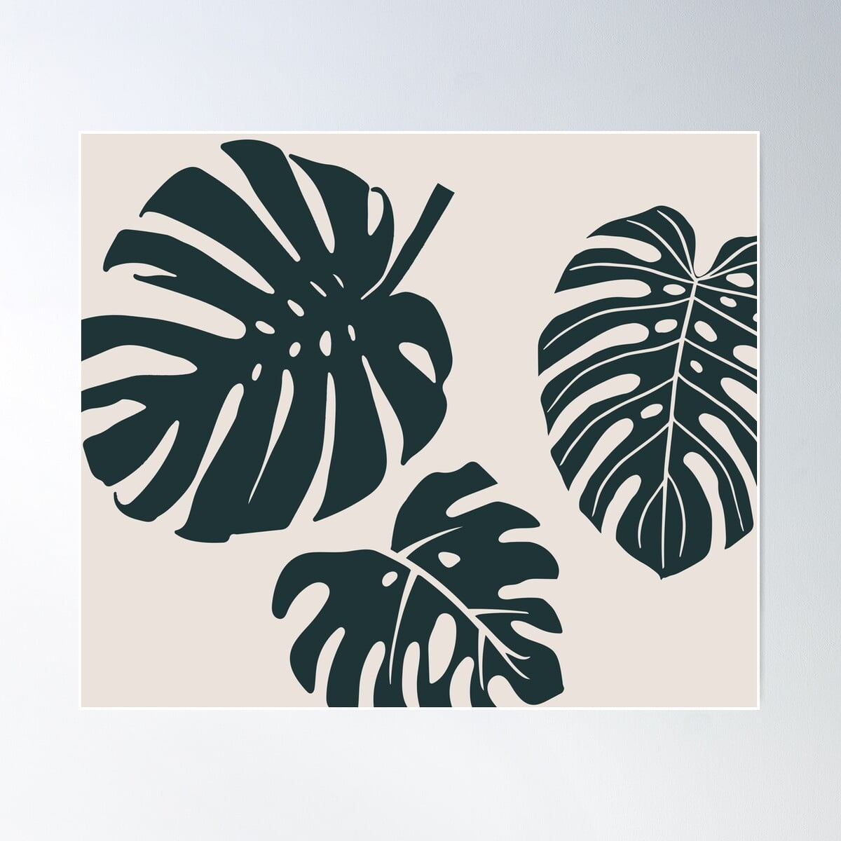 Monstera Ivory And Dark Ocean Blue Poster Wall Art, Modern Wall Decor ...