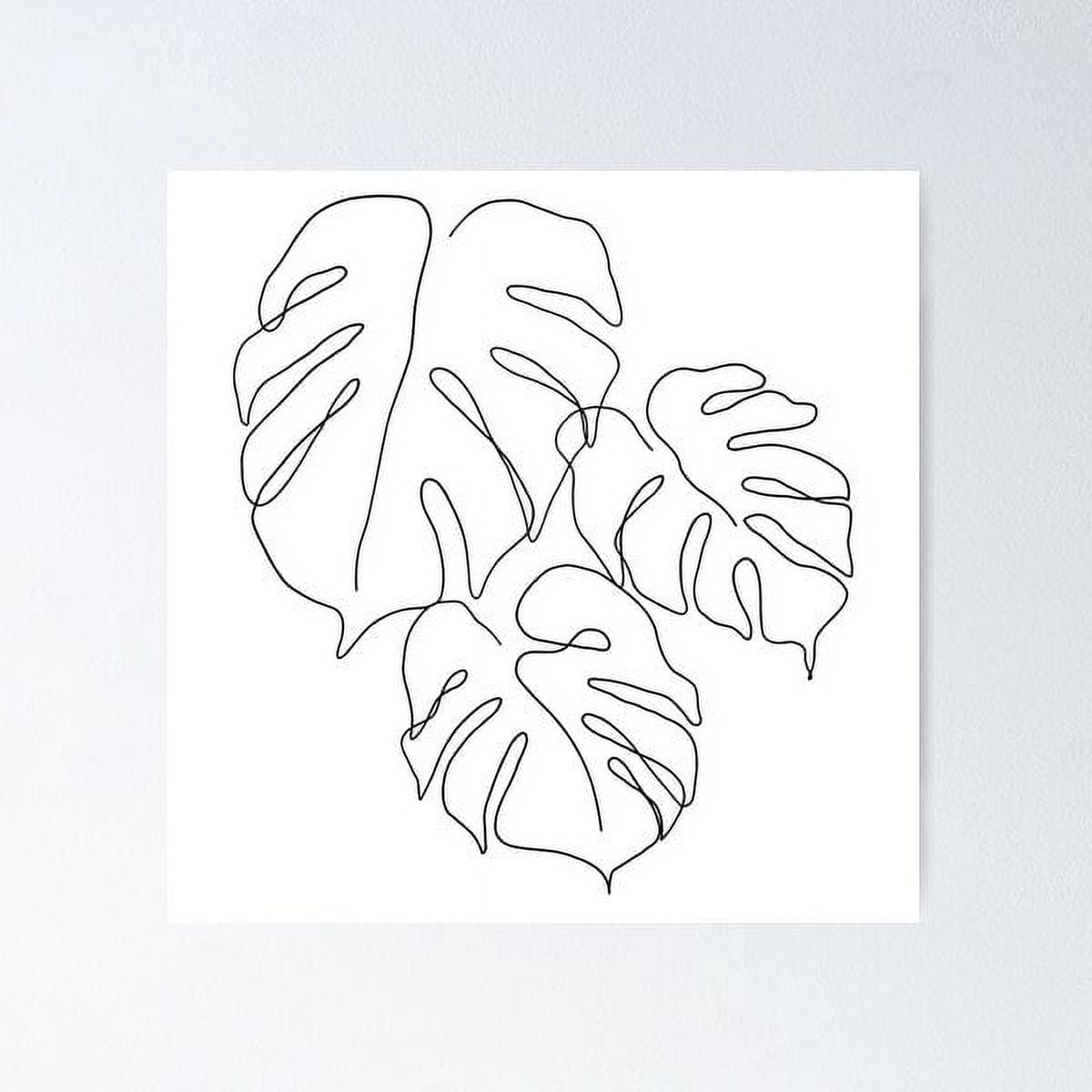 Monstera Leaf Line Art | Single Line Botanical Drawing | Poster Wall ...