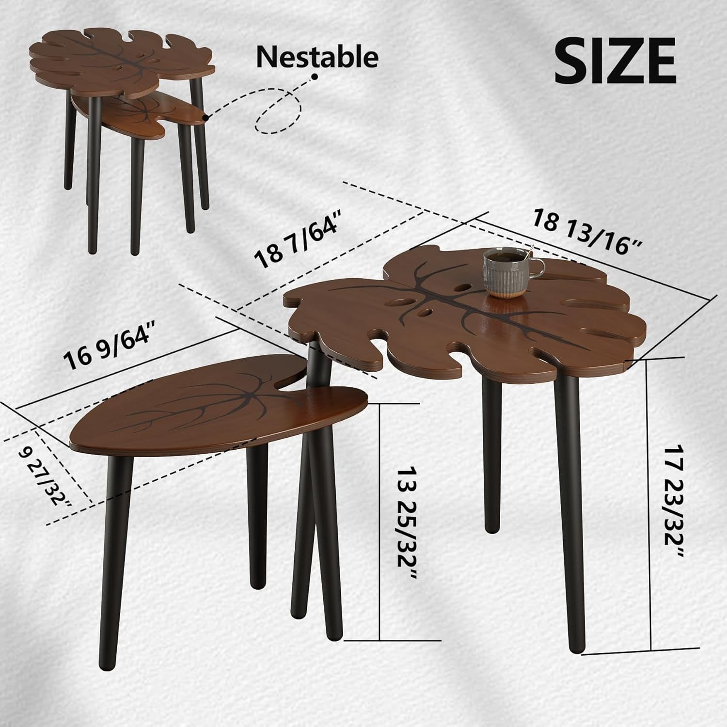 Monstera Leaf Nesting Tables Set of 2, Small Coffee Table Set with Leaf ...
