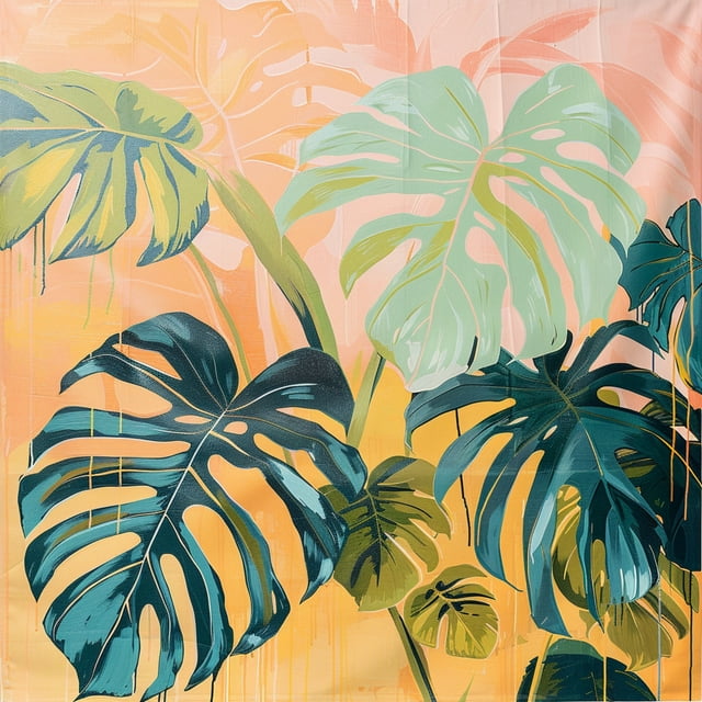 Monstera Leaf Shower Curtain Bold Colorism Pink & Peach Tones Detailed ...