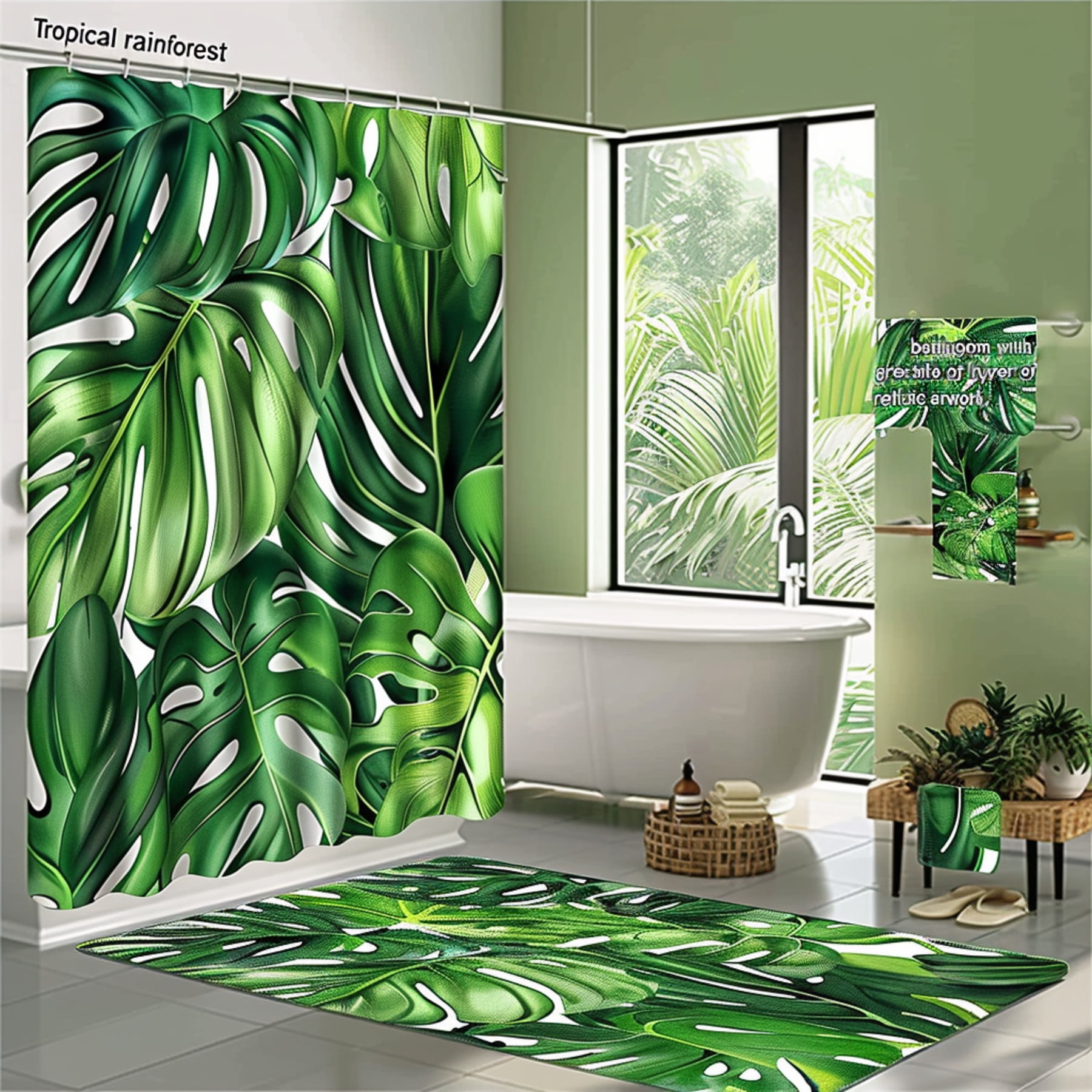 Monstera Leaf Tropical Rainforest Shower Curtain Hyper Realistic