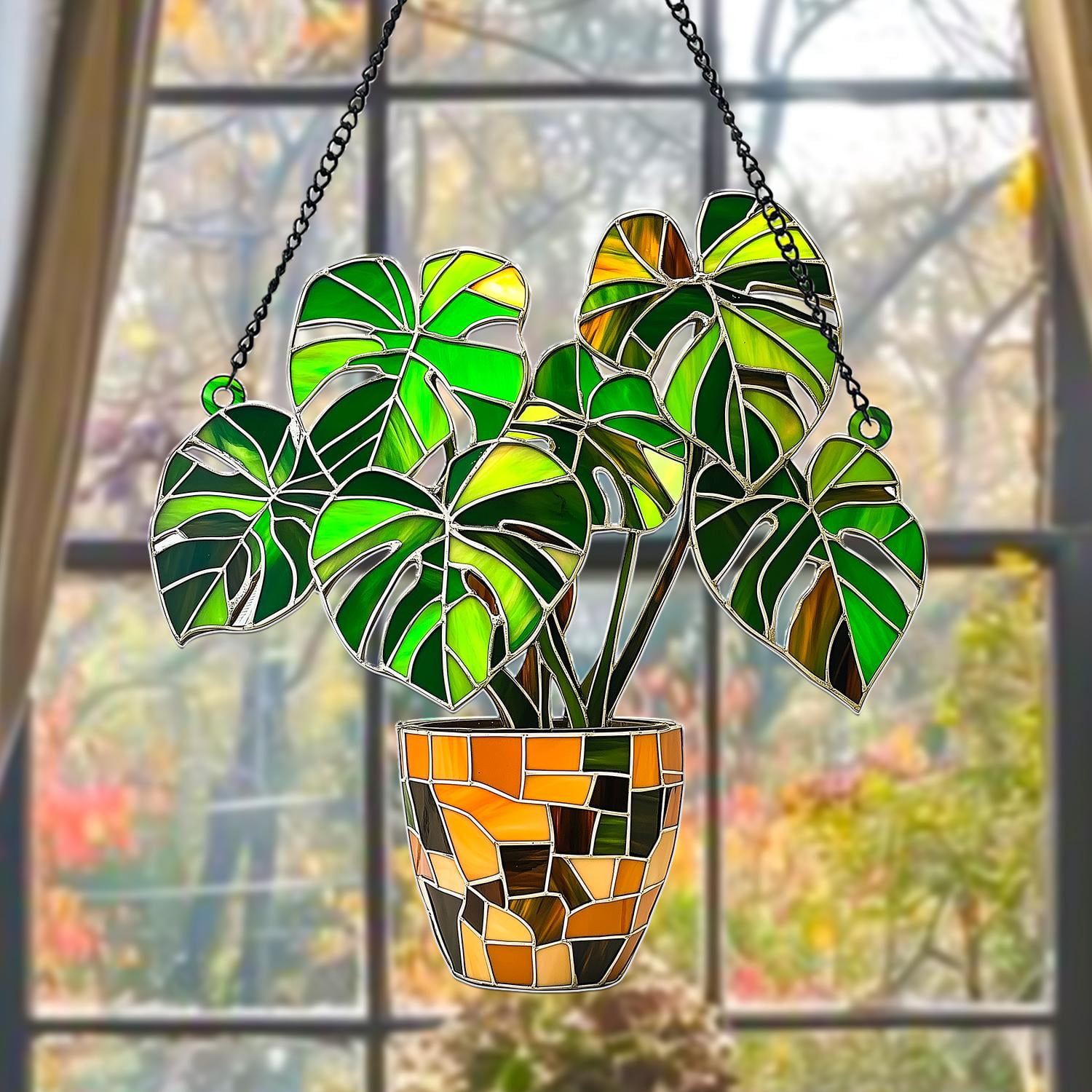 Monstera Leaves Acrylic Suncatcher V3 – Tropical Window Hanging Decor ...