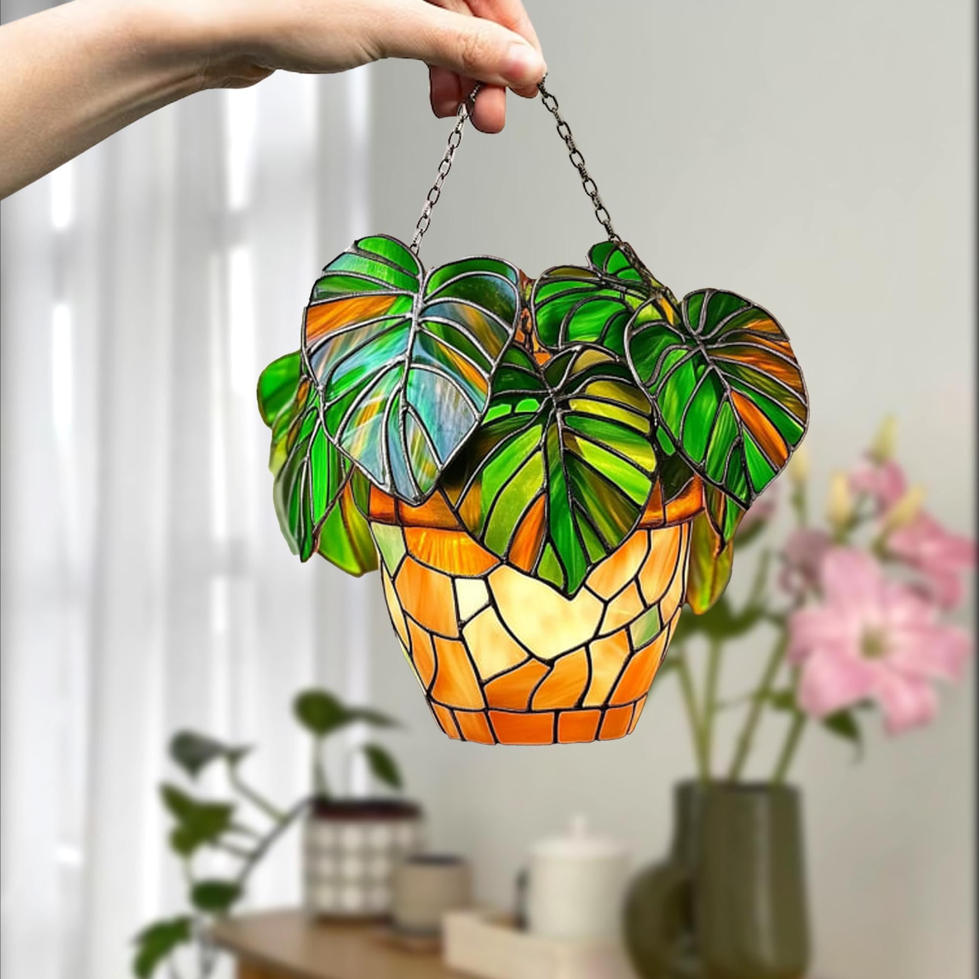 Monstera Leaves Acrylic Window Hanging, Monstera Plant Decor, Flower ...